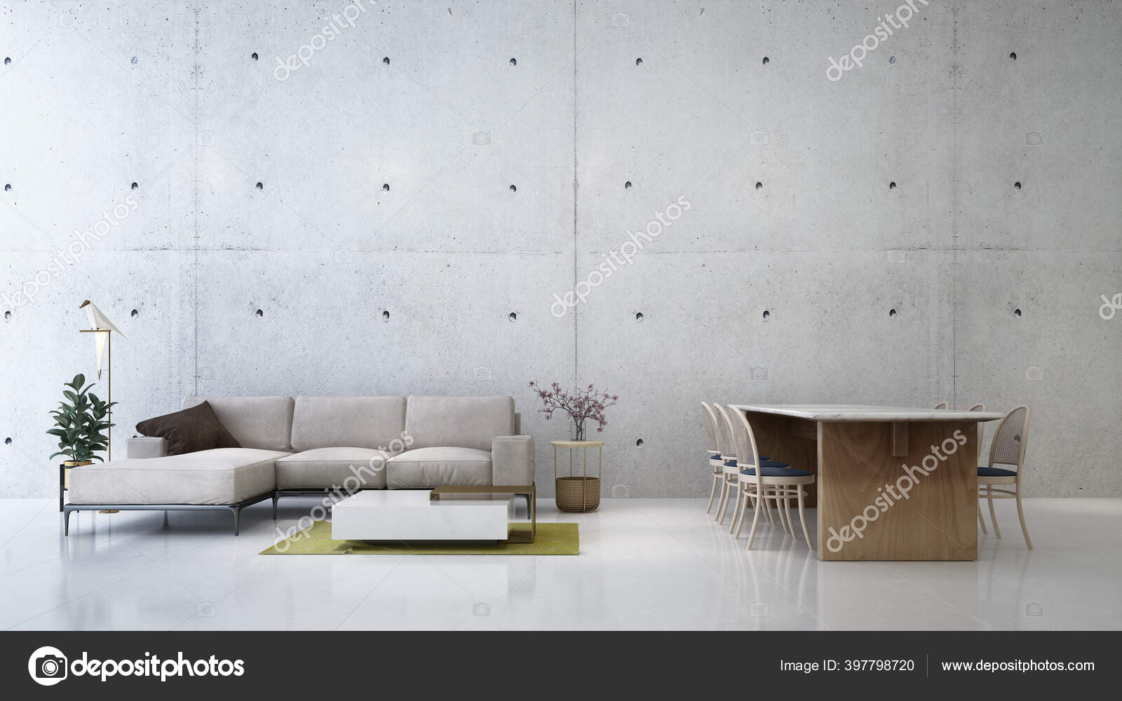 Beautiful Loft Living Room Dining Table Modern Home Double Vanity ...