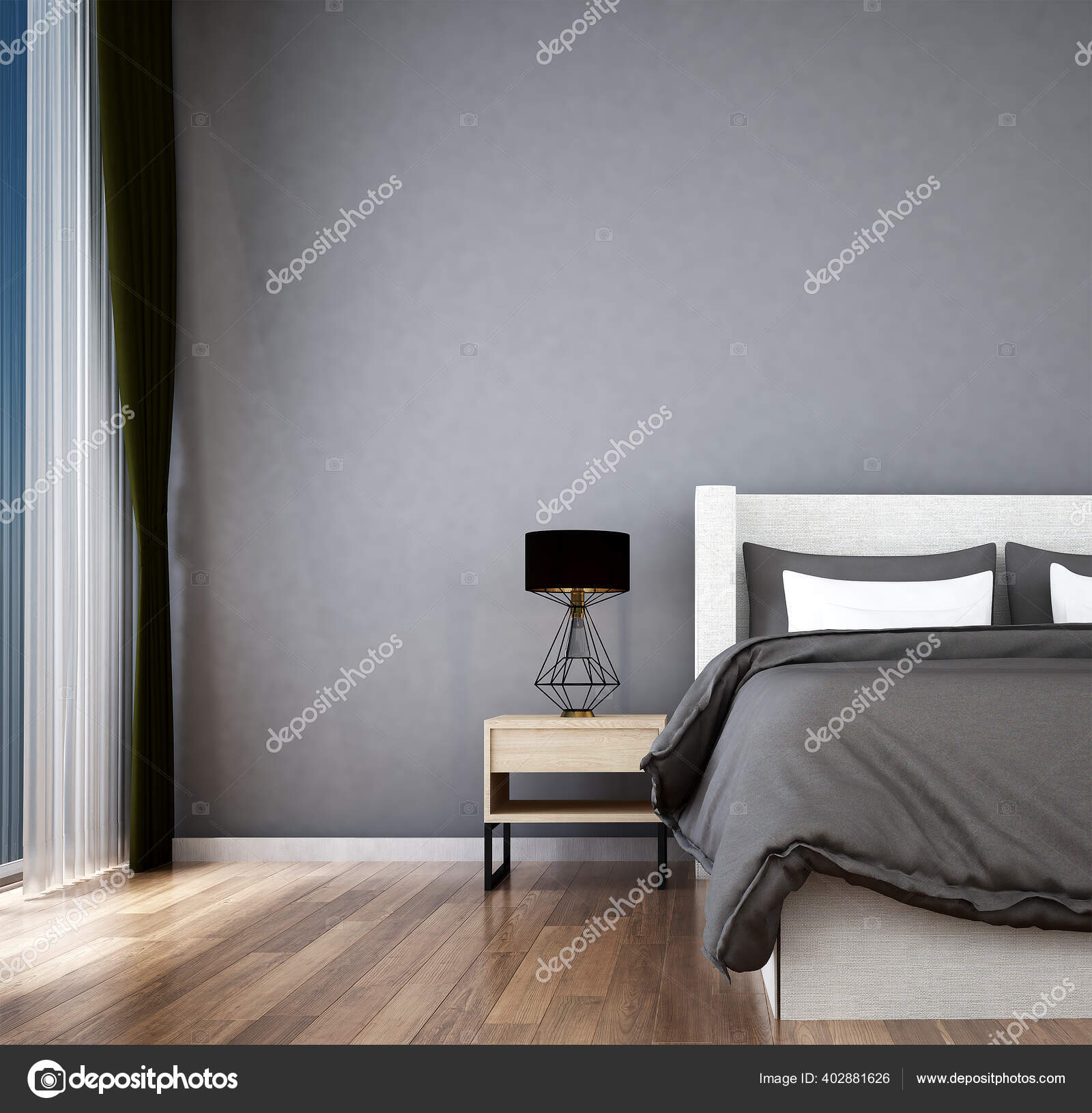 Bedroom Grey Wall Texture Background Interior Design Rendering — Stock ...