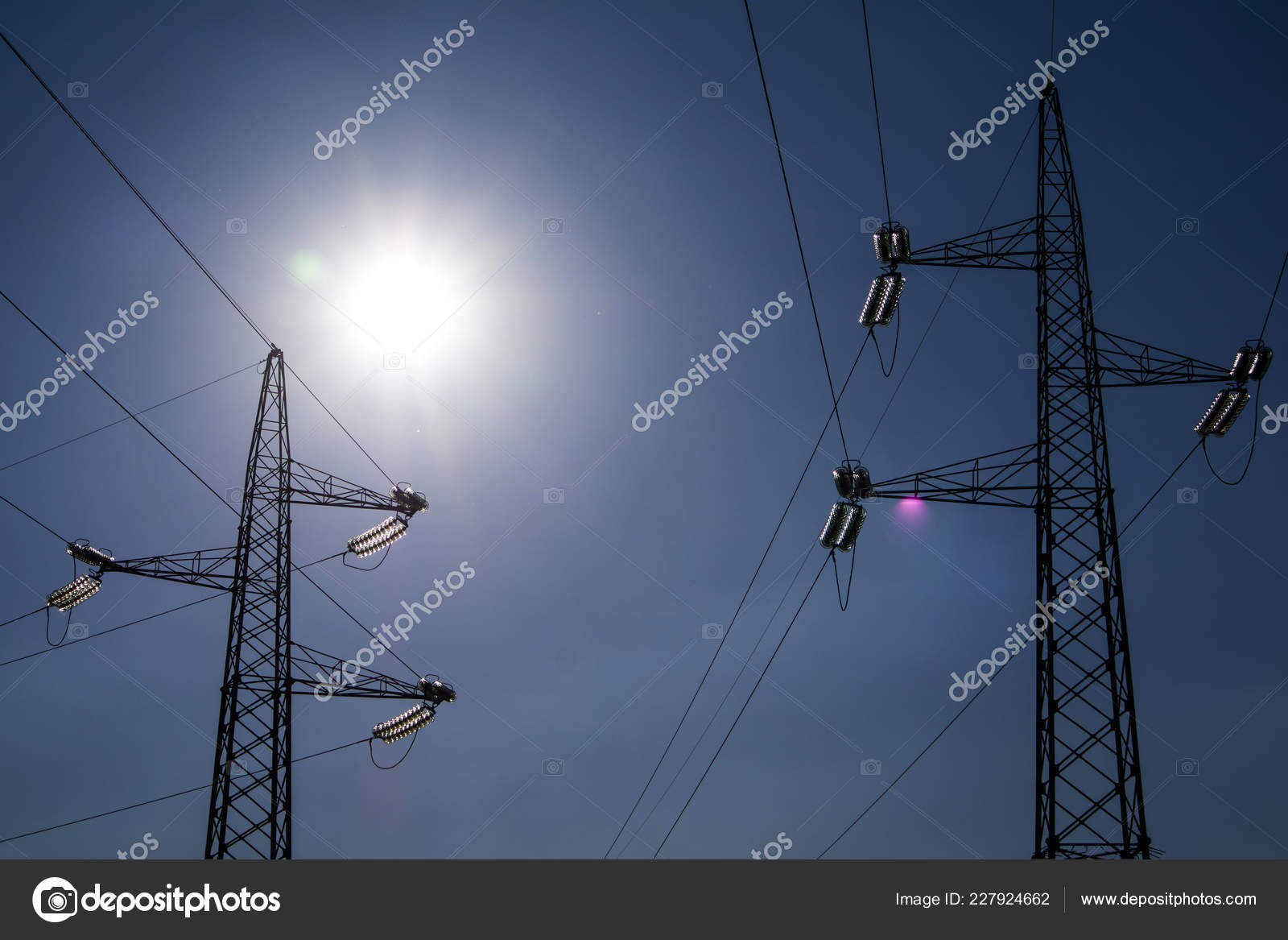 Pair Pylons Transport High Voltage Electricity Stock Photo by ...