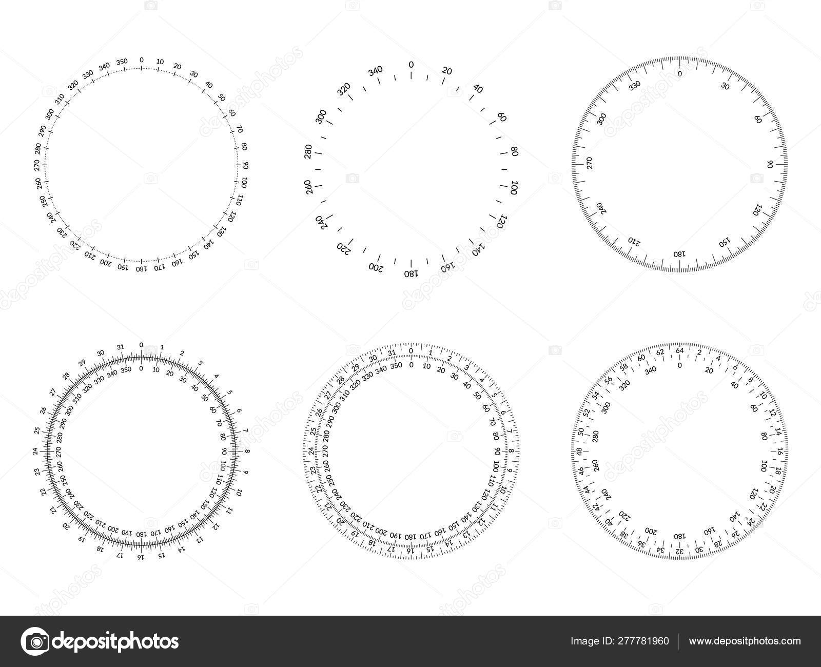Circular protractor dial faces with editable stroke width. Stock Vector ...