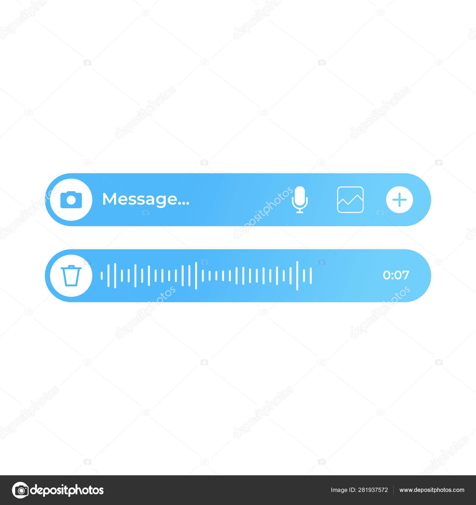 Modern text and voice message ui. Messenger textbox and audio waveform ...