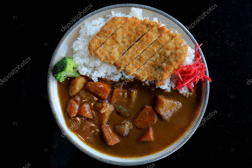 Arroz al curry con cerdo cocido comida japonesa 2024