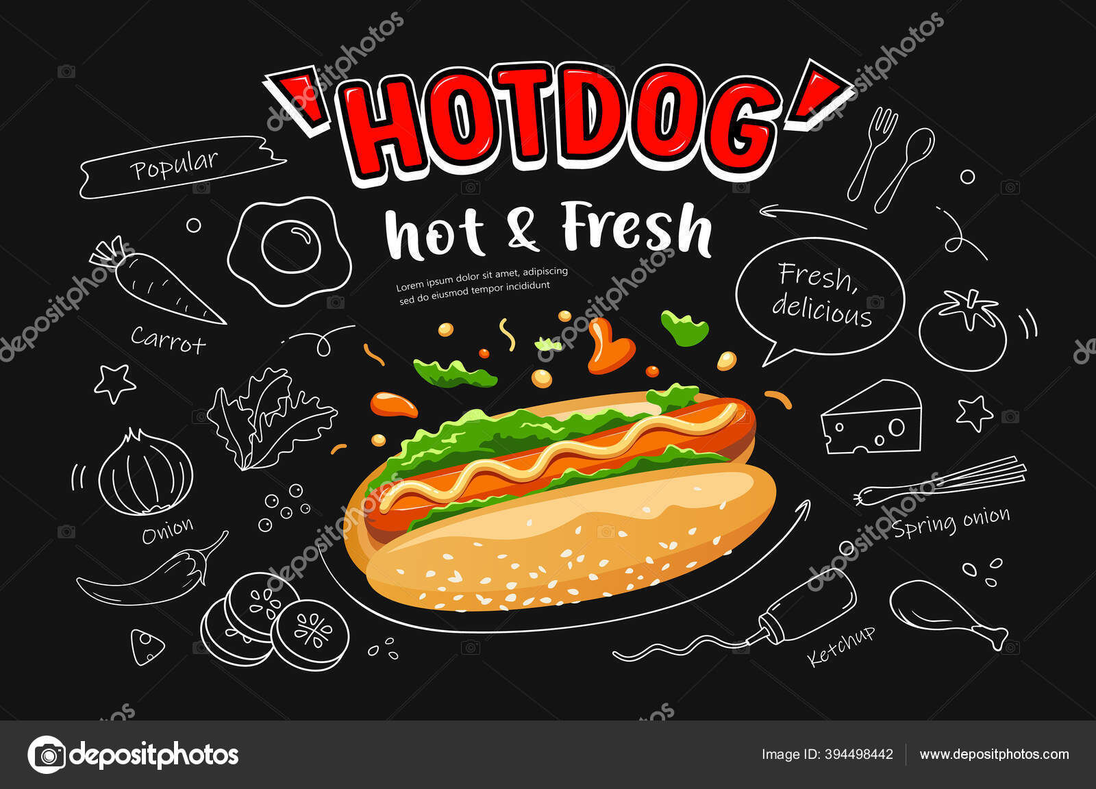 Perro Caliente Vector Blanco Y Negro