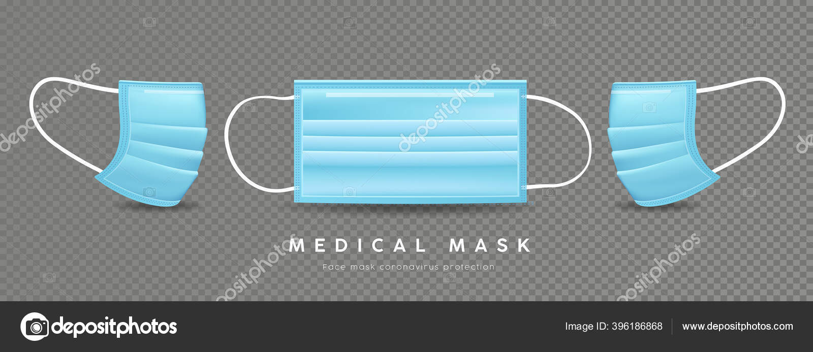 Face Mask Medical Blue Template Front Side Design Background Vector ...