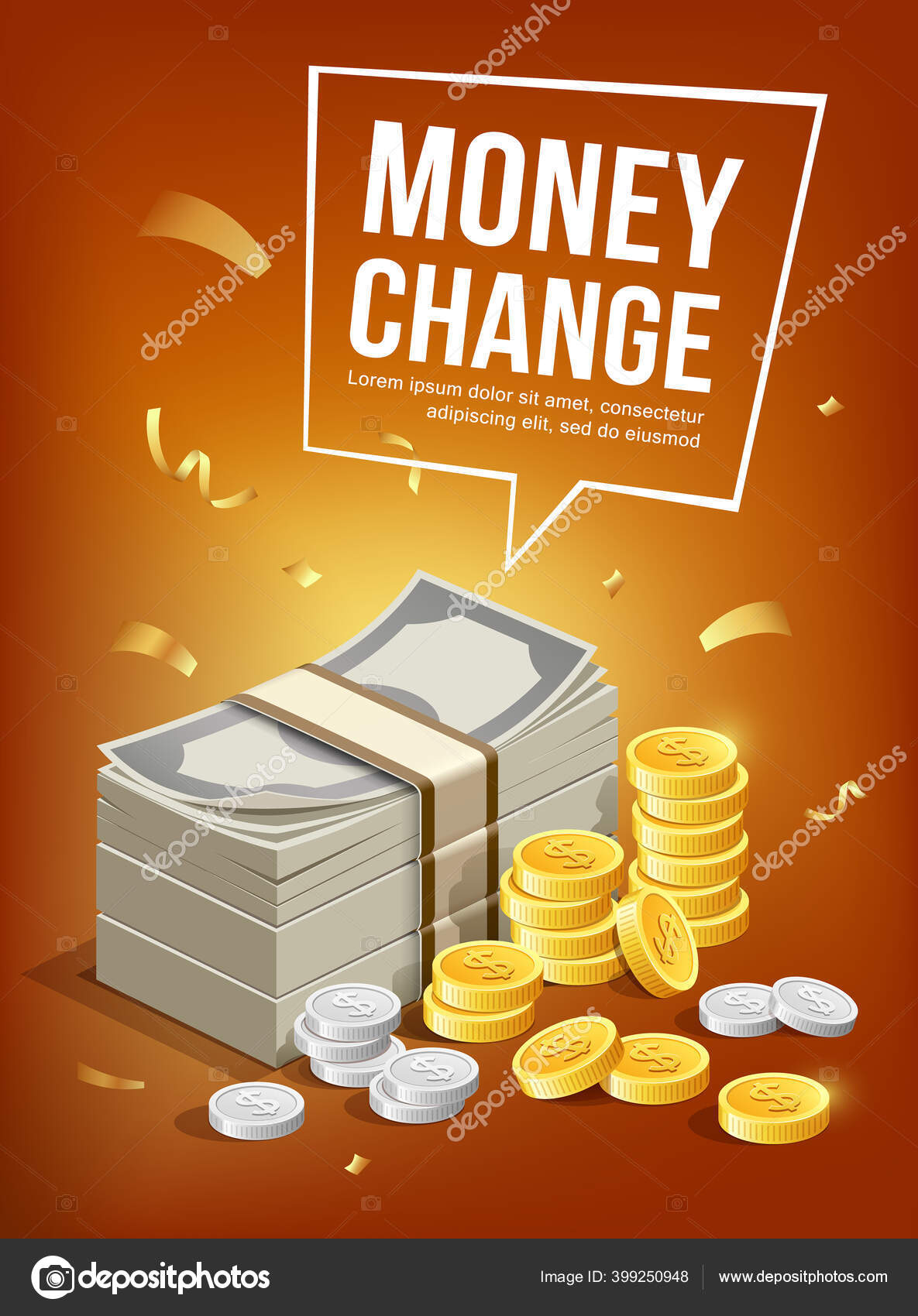 Banknote Gold Coins Silver Coins Mpney Change Poster Design Orange ...