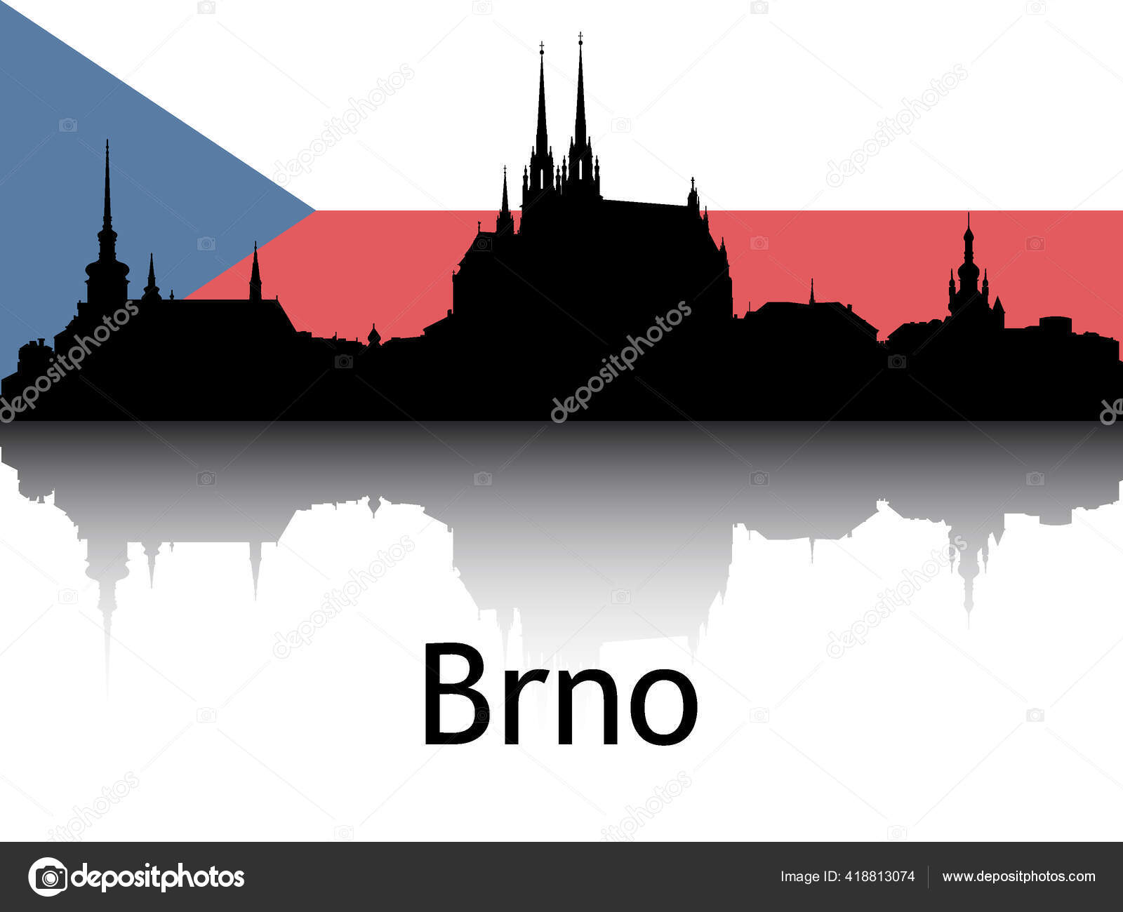 Black Silhouette Cityscape Panorama Reflection Background National Flag ...