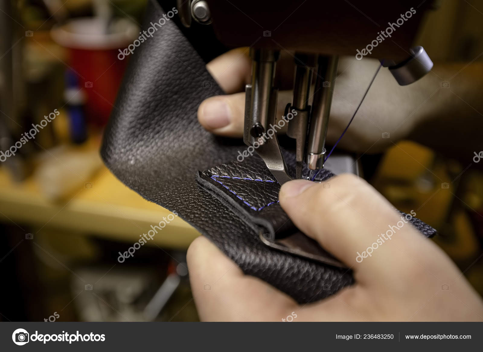 Starting Create Box Stitch Pattern Black Leather — Stock Photo ...