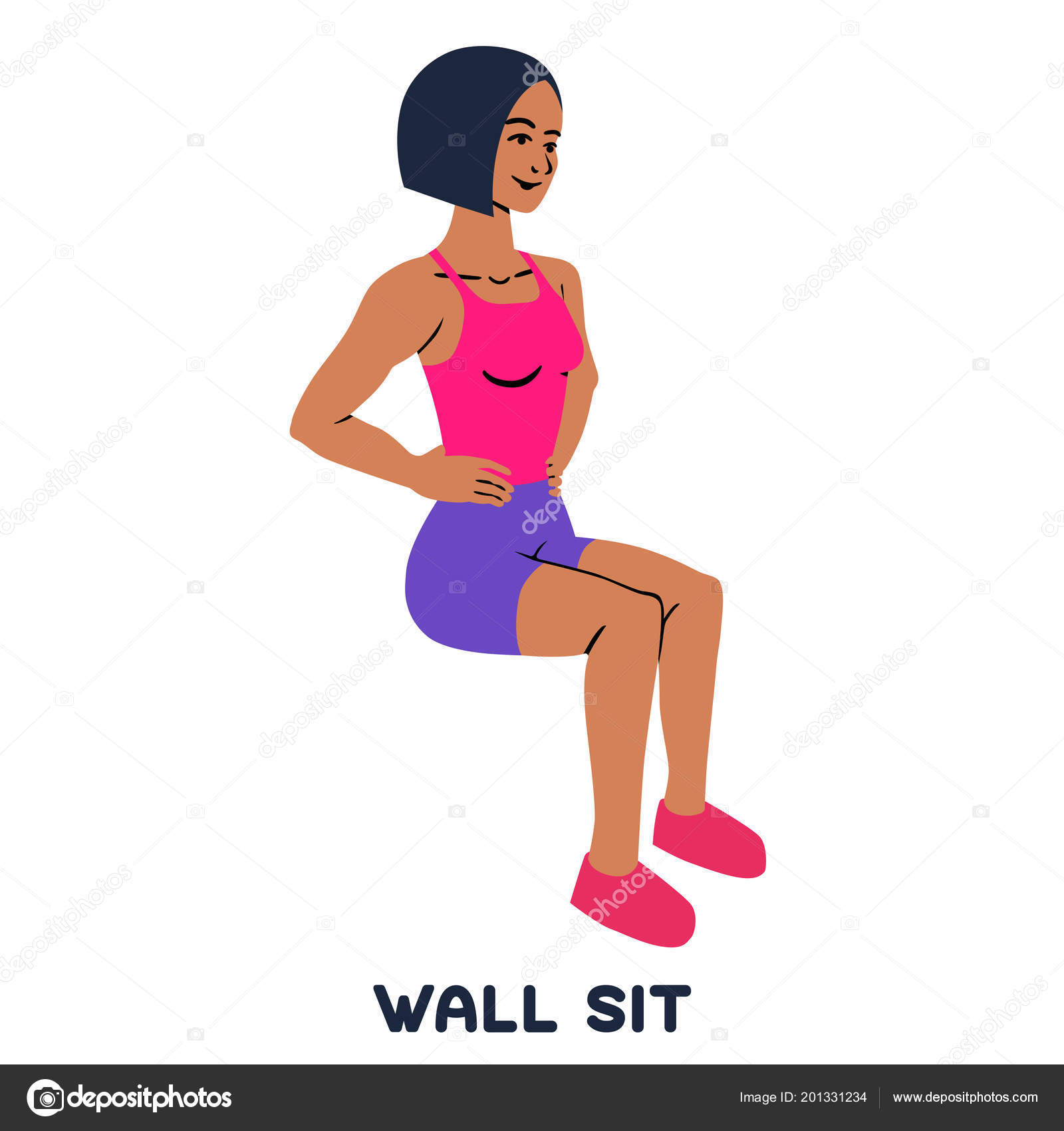 Wall sit. Sport exersice. Silhouettes of woman doing exercise. Workout ...