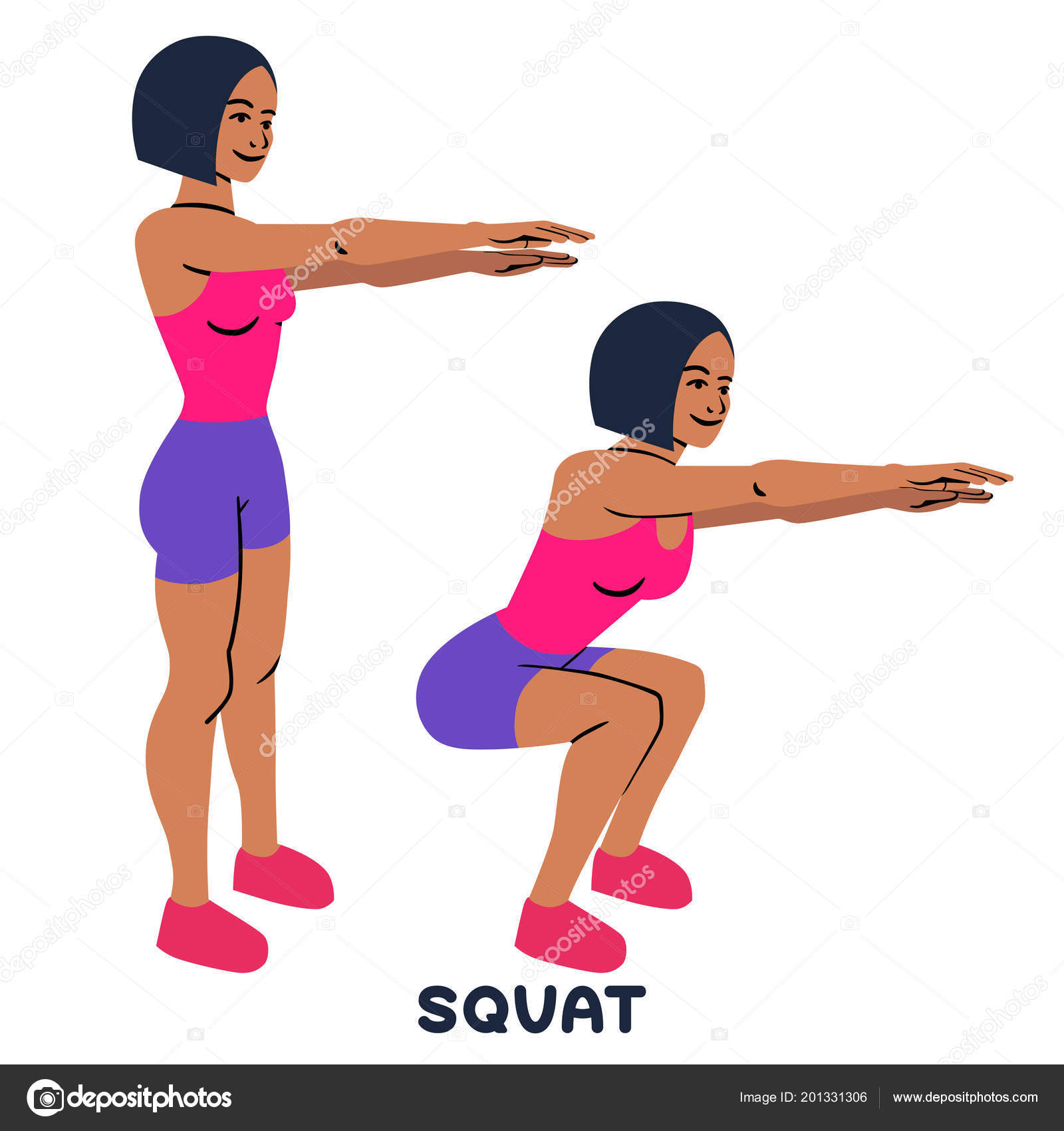 Squat. Sport exersice. Silhouettes of woman doing exercise. Workout ...