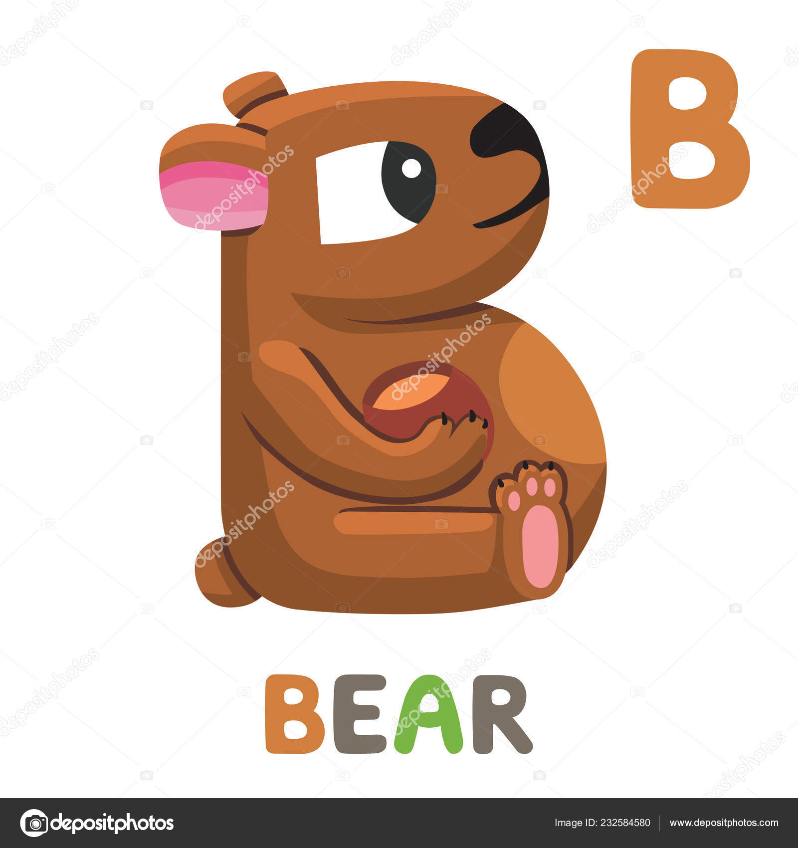 Para Oso Letra Oso Linda Ilustración Divertida Alfabeto Animal Vector ...