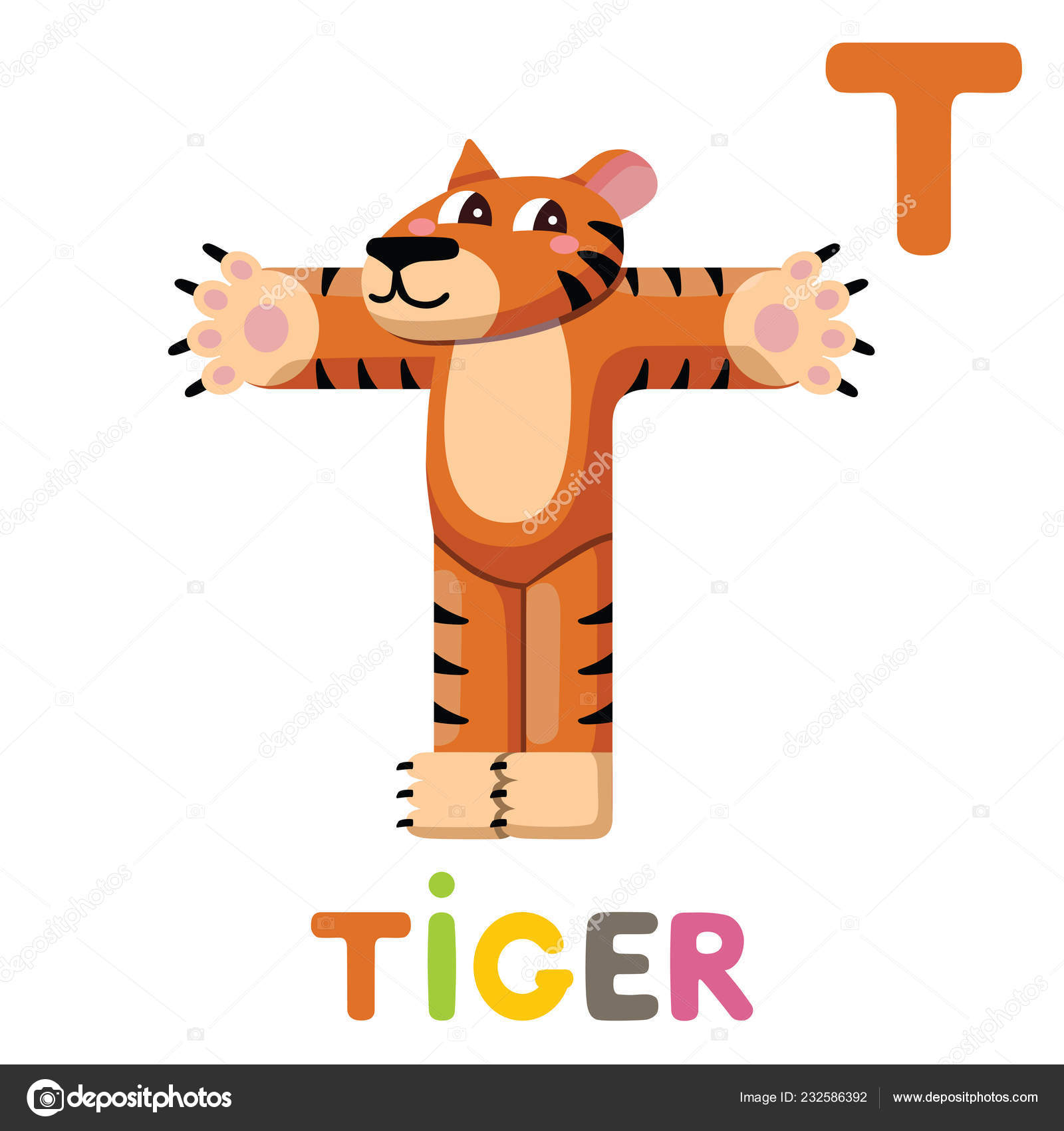 Para Tigre Carta Tigre Linda Ilustración Divertida Alfabeto Animal ...