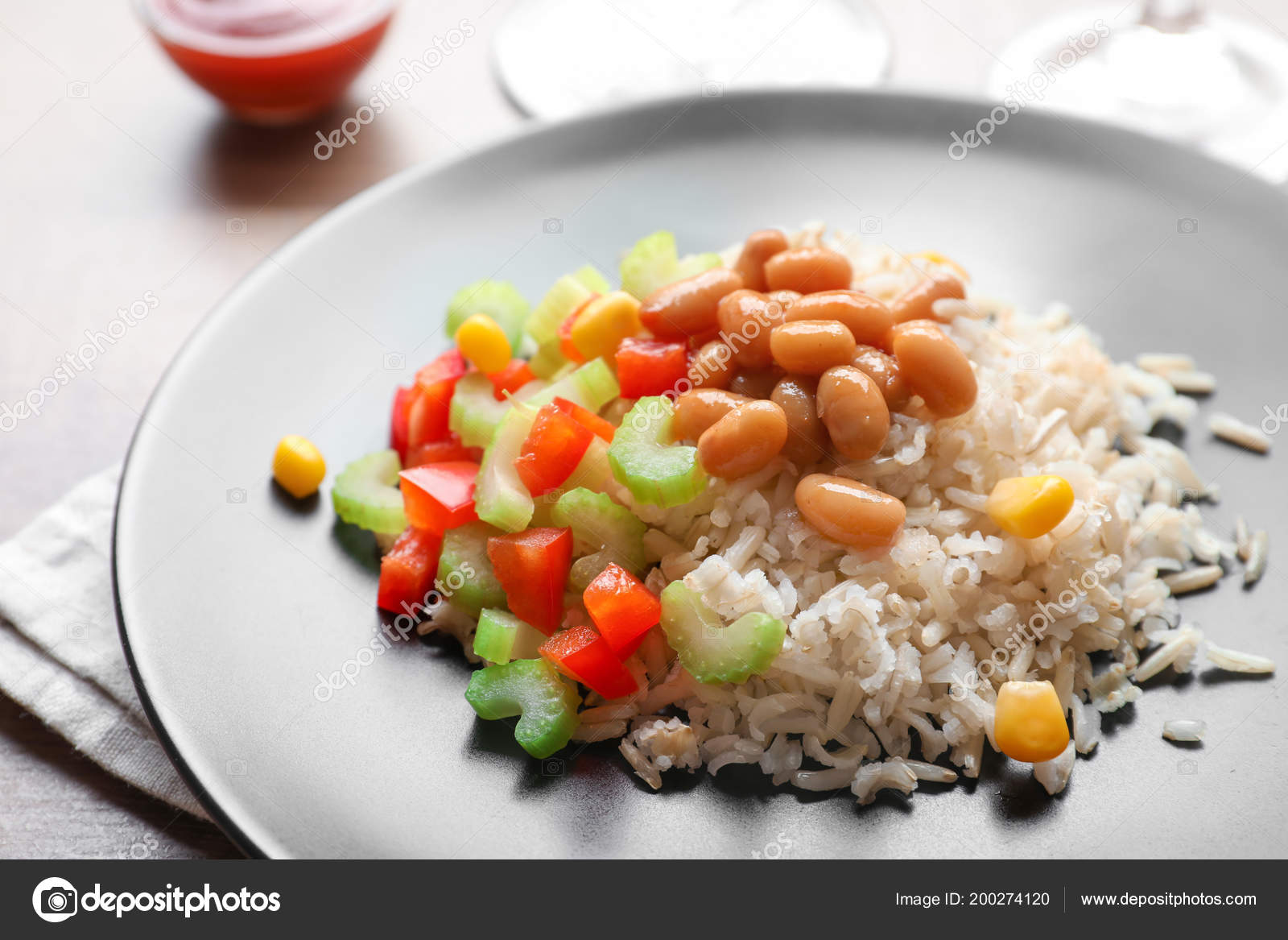 Brown Rice Vegetables Plate Closeup — Stock Photo © belchonock #200274120