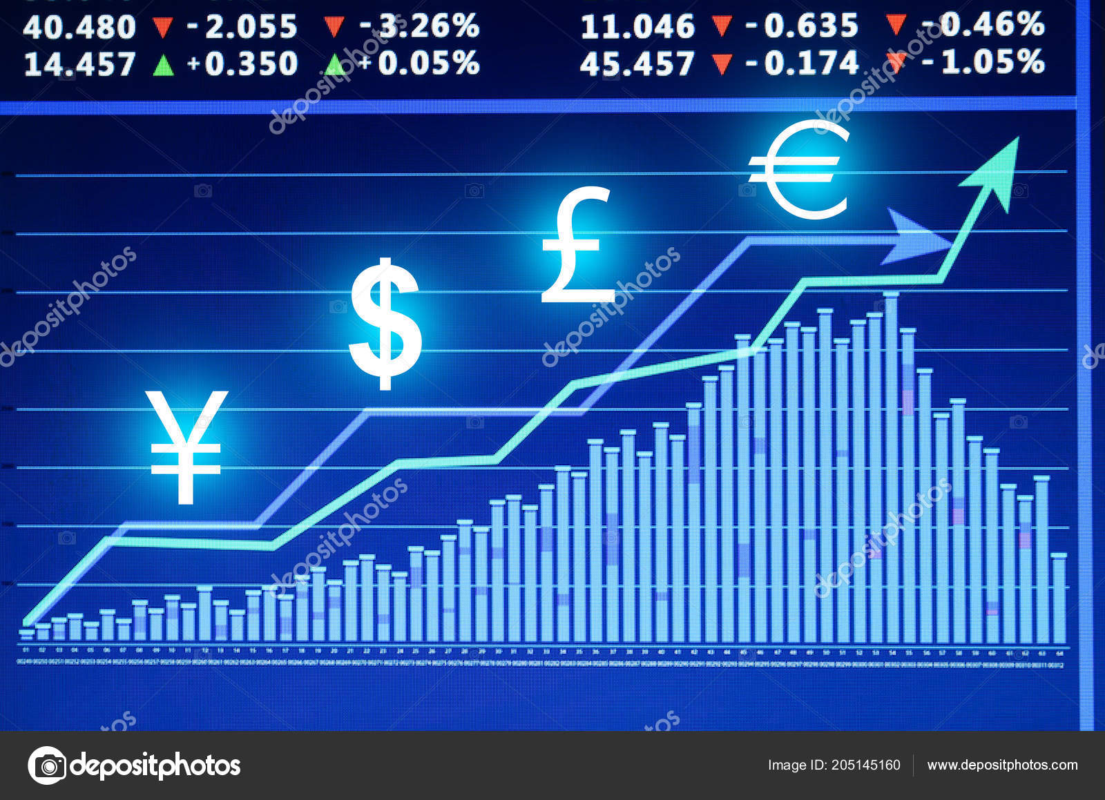 Stock Exchange Graphs Rates Currency Symbols Color Background Financial ...