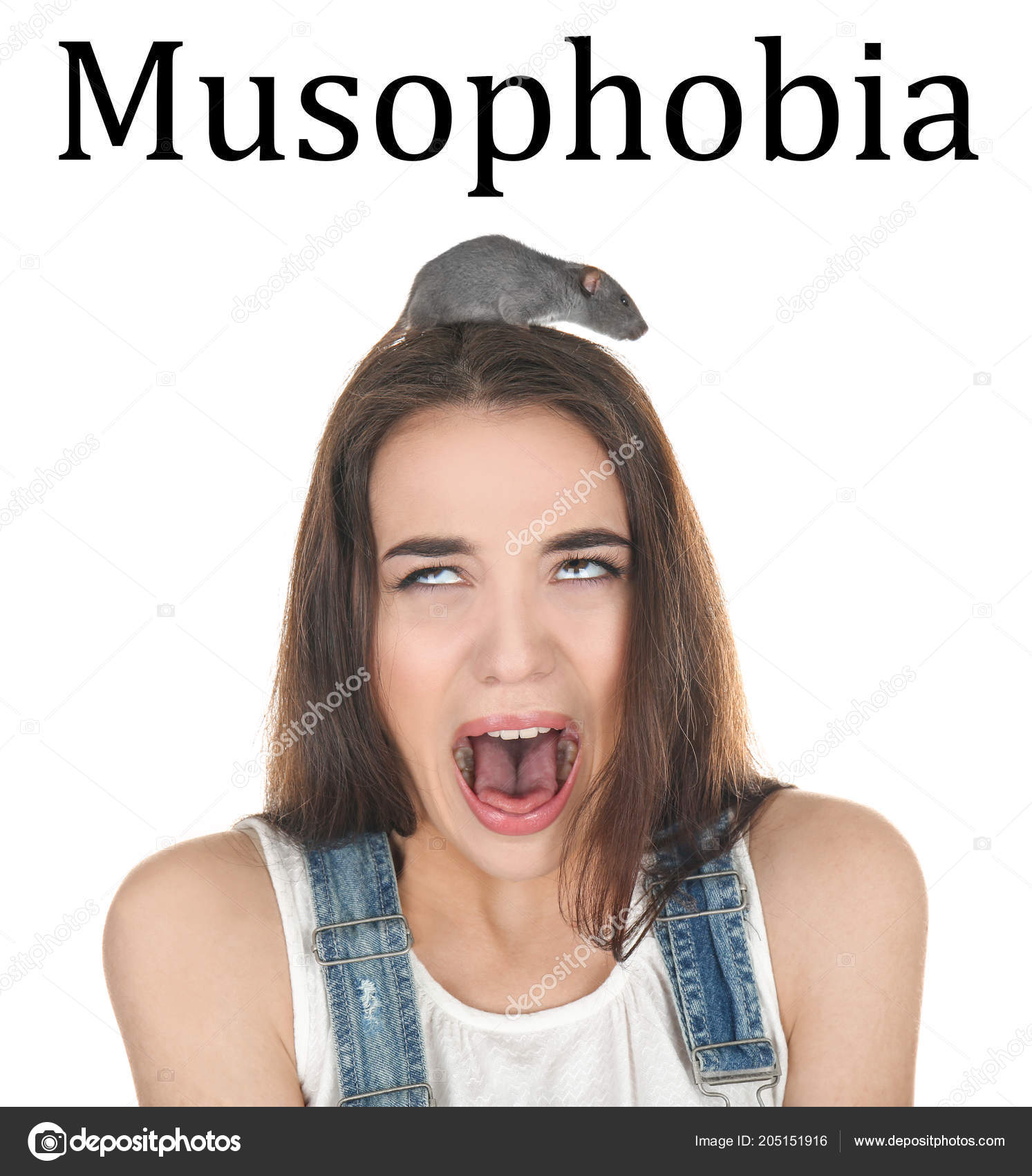 Terrified Woman Mouse White Background Musophobia Concept Stock Photo ...