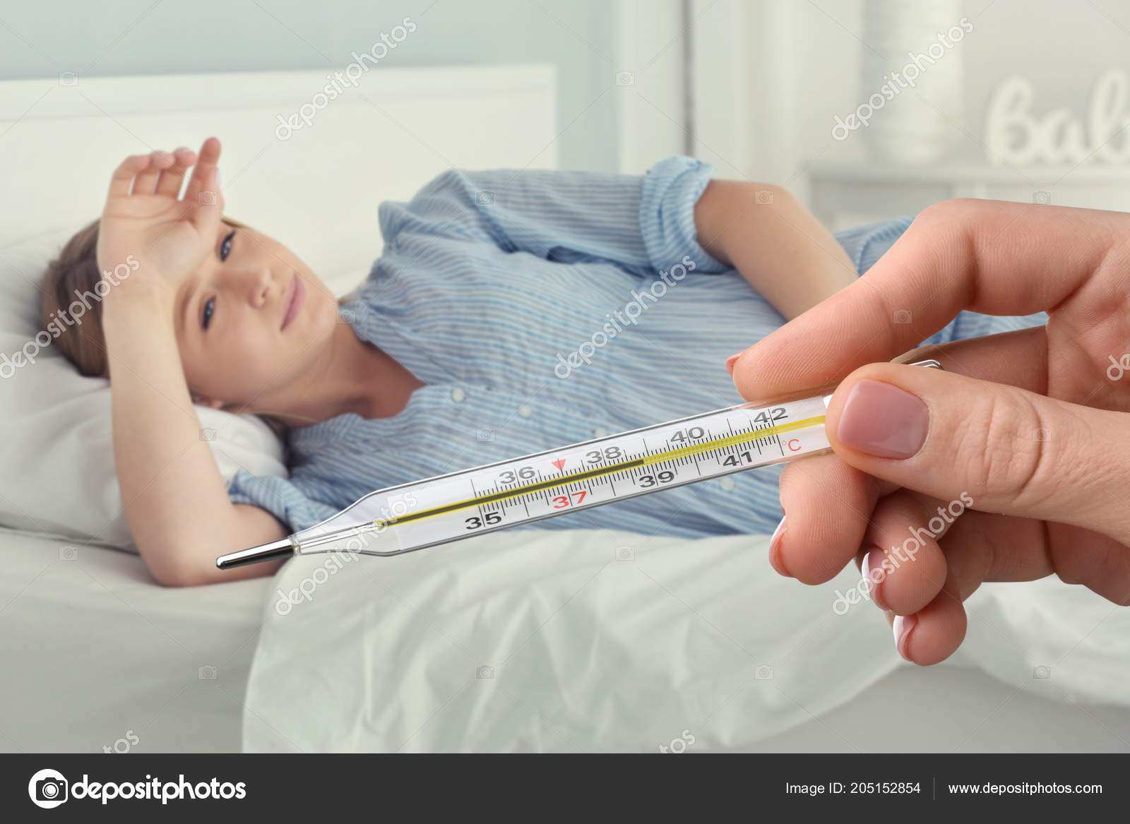 Doctor Holding Thermometer High Temperature Sick Pregnant Woman Lying ...
