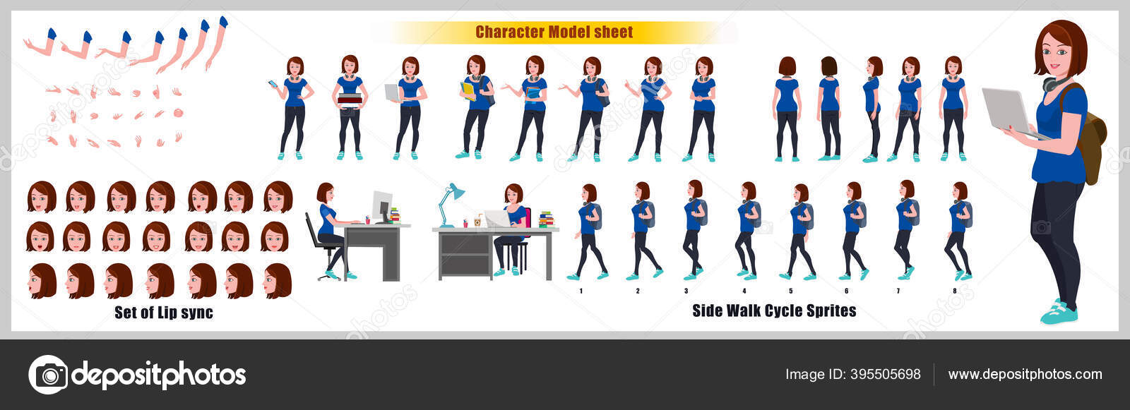 Girl Student Character Design Model Sheet Walk Cycle Animation Girl ... Girl Student Character Design Model Sheet Walk Cycle Animation Girl ...