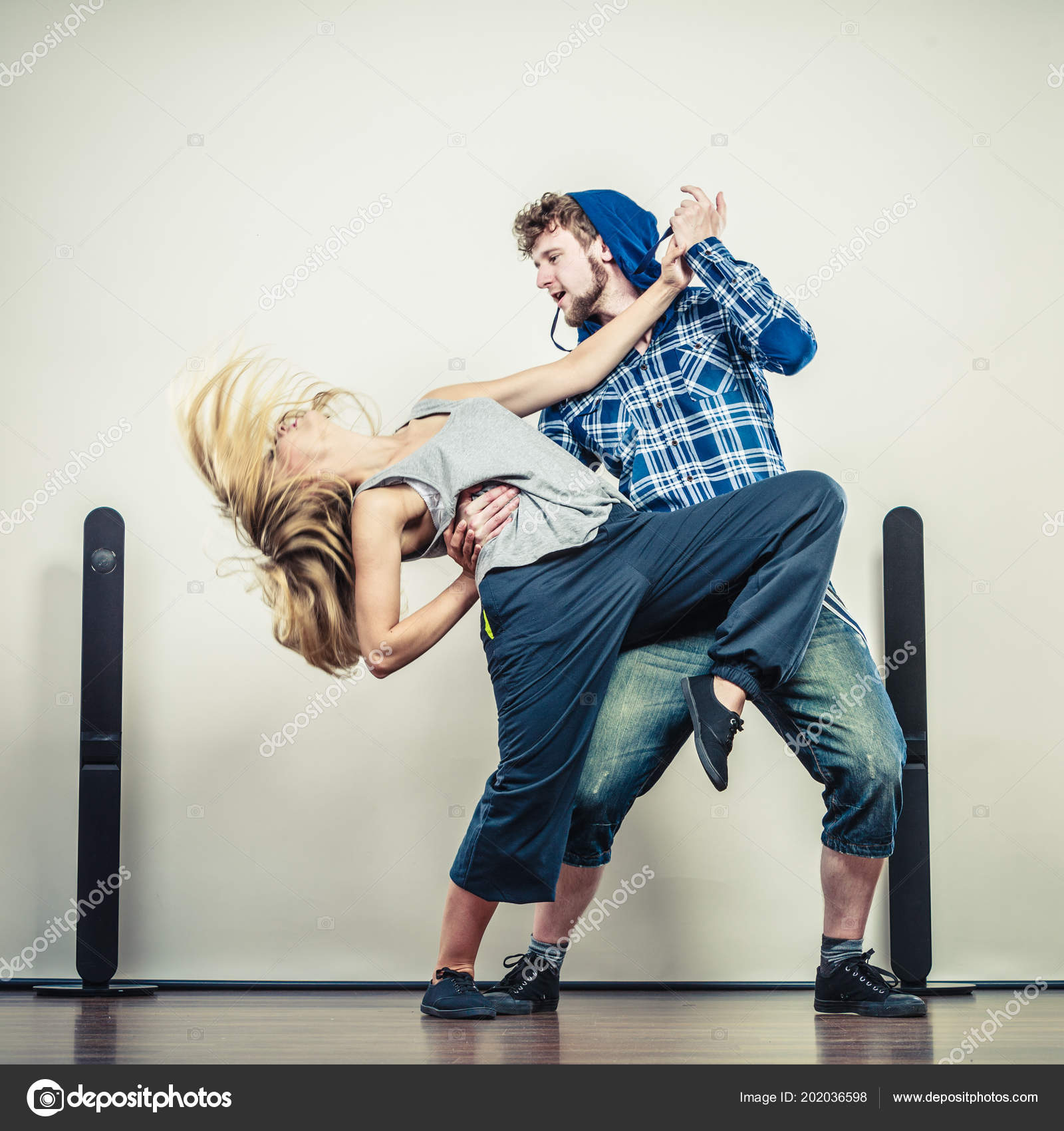 Two Modern Dancers Couple Woman Man Dancing Urban Lifestyle Hip Stock ...