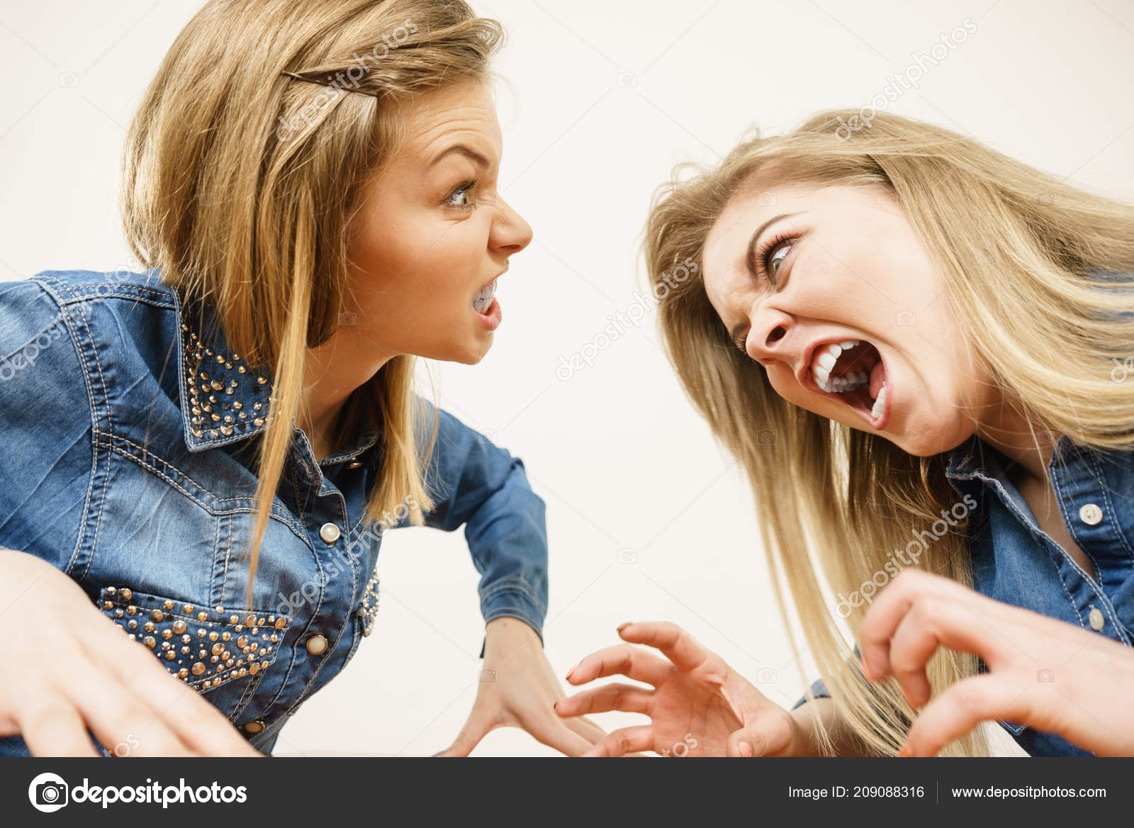 Two Women Having Argue Mocking Being Mad Each Other Female — Stock ...