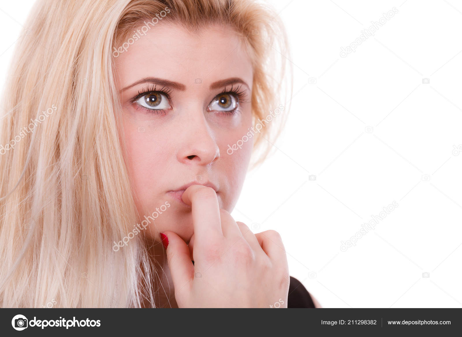 Closeup Portrait Thinking Blonde Woman Making Serious Neutral Face ...