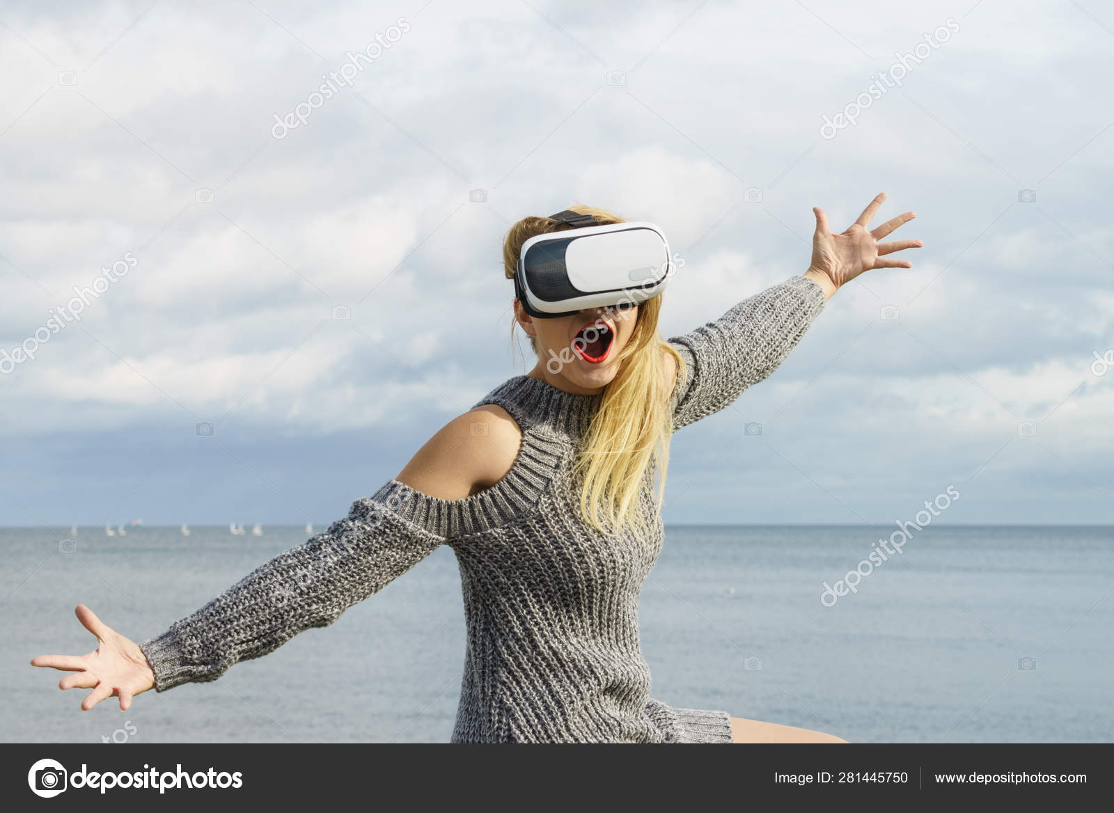 Woman wearing VR outside — Stock Photo © Anetlanda #281445750