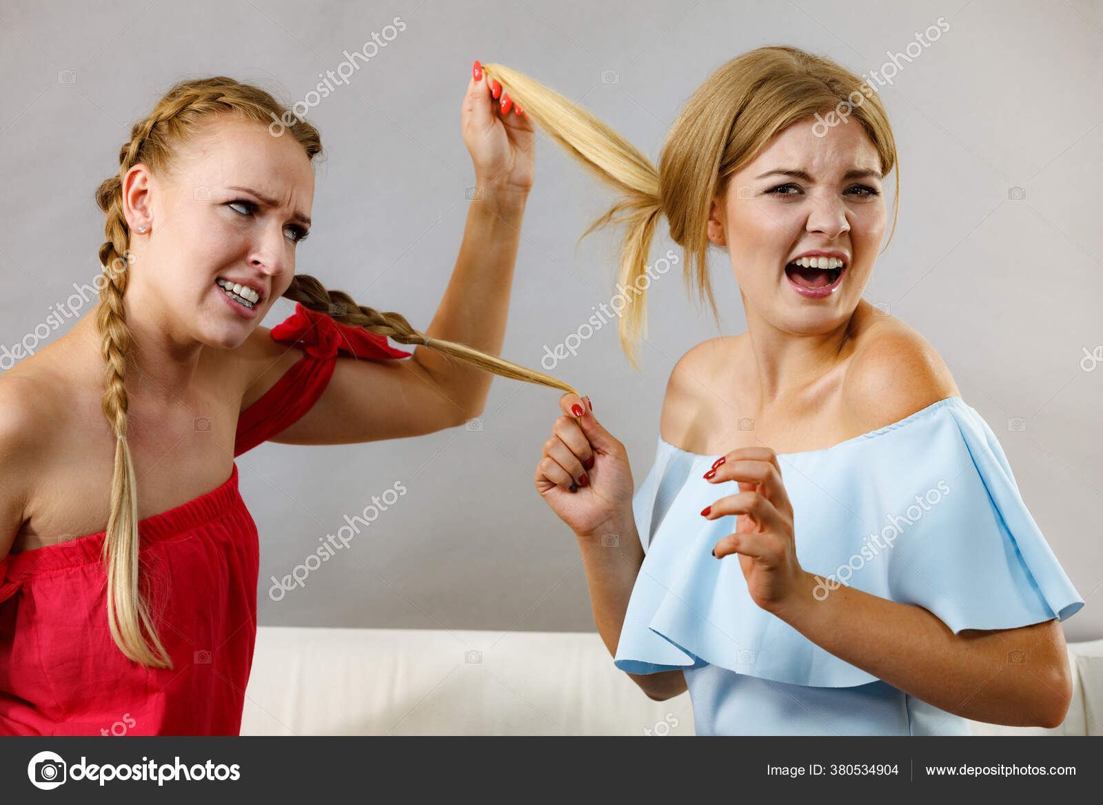 Two Young Pretty Women Being Mad Each Other Having Argue — Stock Photo ...