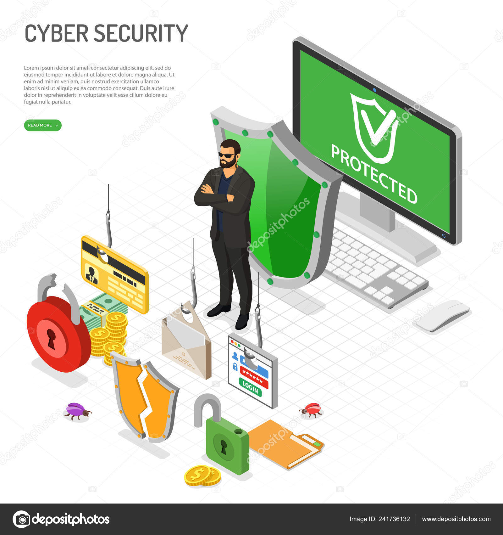 Cyber Security Isometric Concept Stock Vector Image by ©TAlexey #241736132