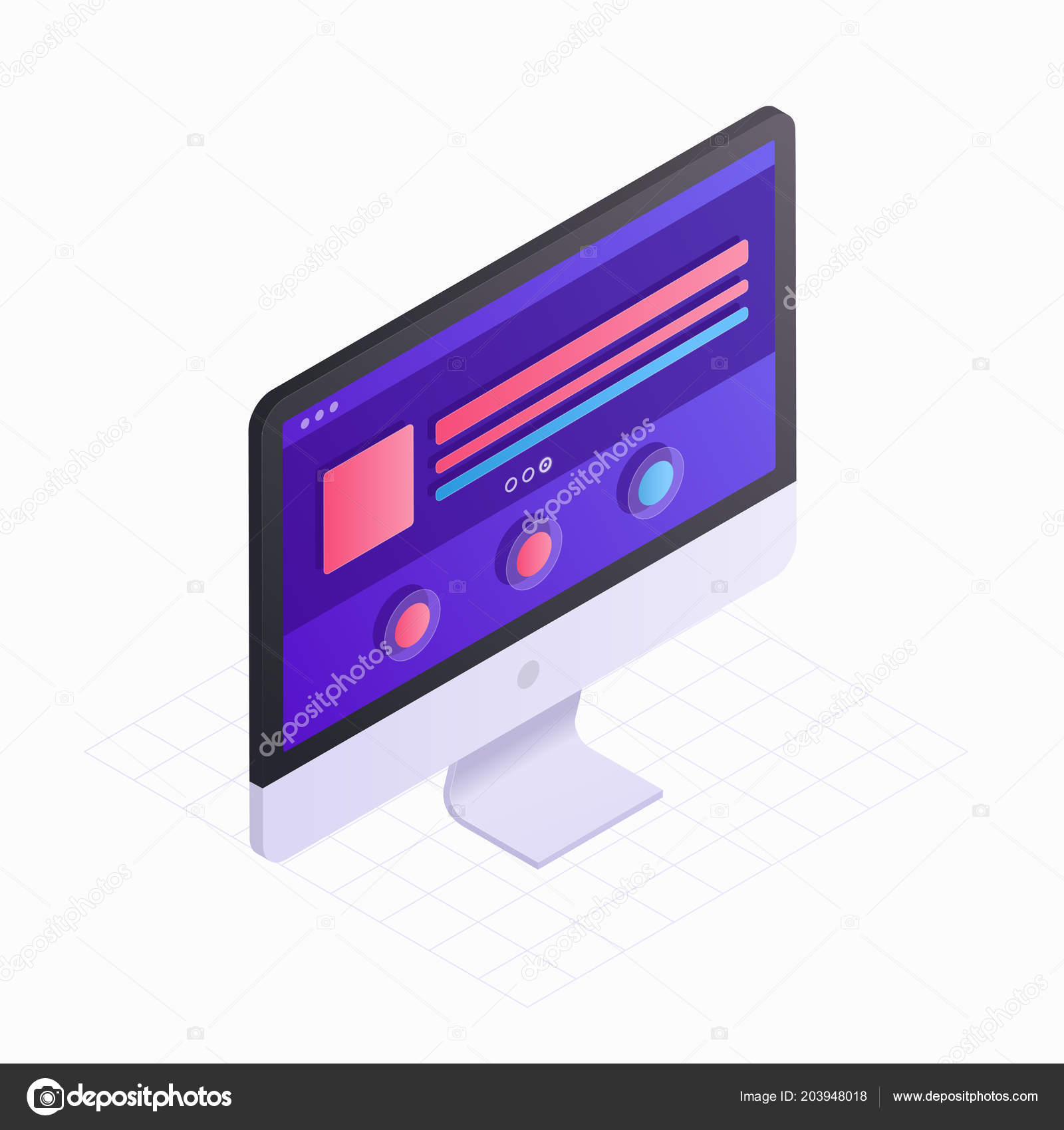3D Isometric computer screen in flat design vector illustration. LCD ...