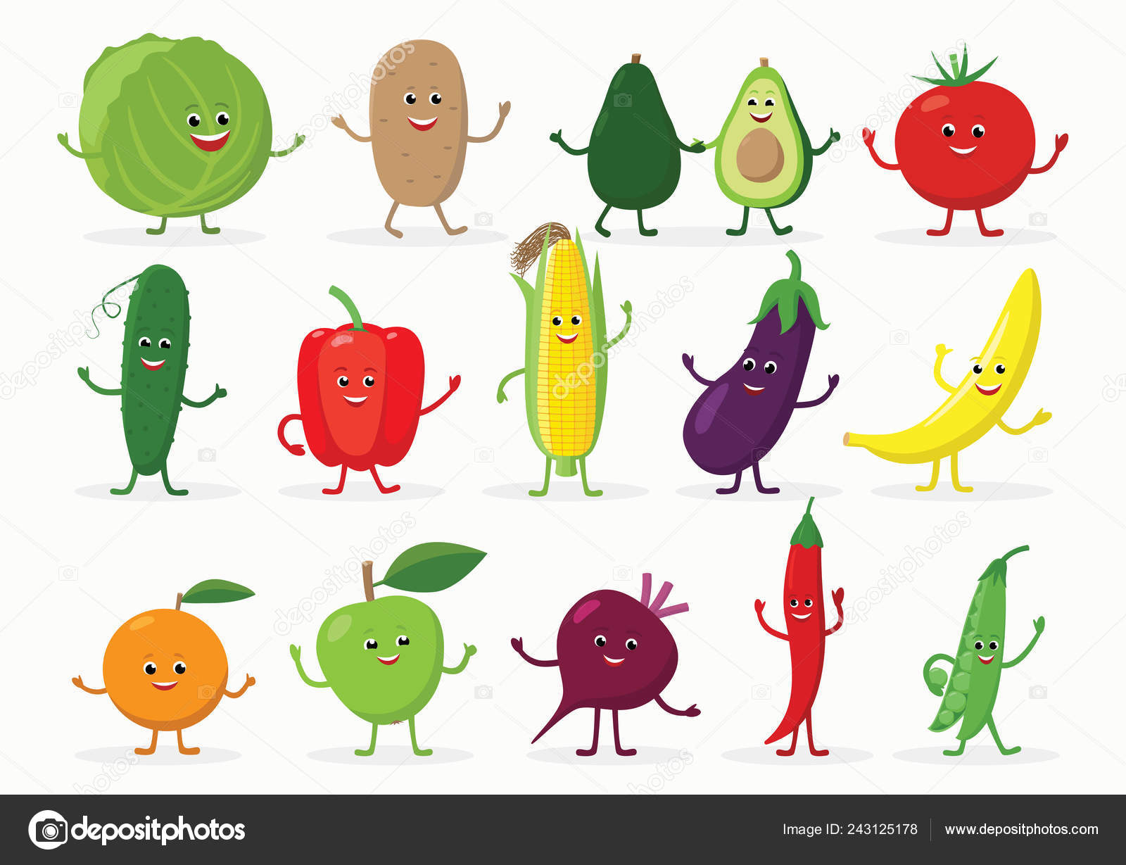 Funny Fruits And Vegetables Stock Vektorgrafik „Funny Fruits And