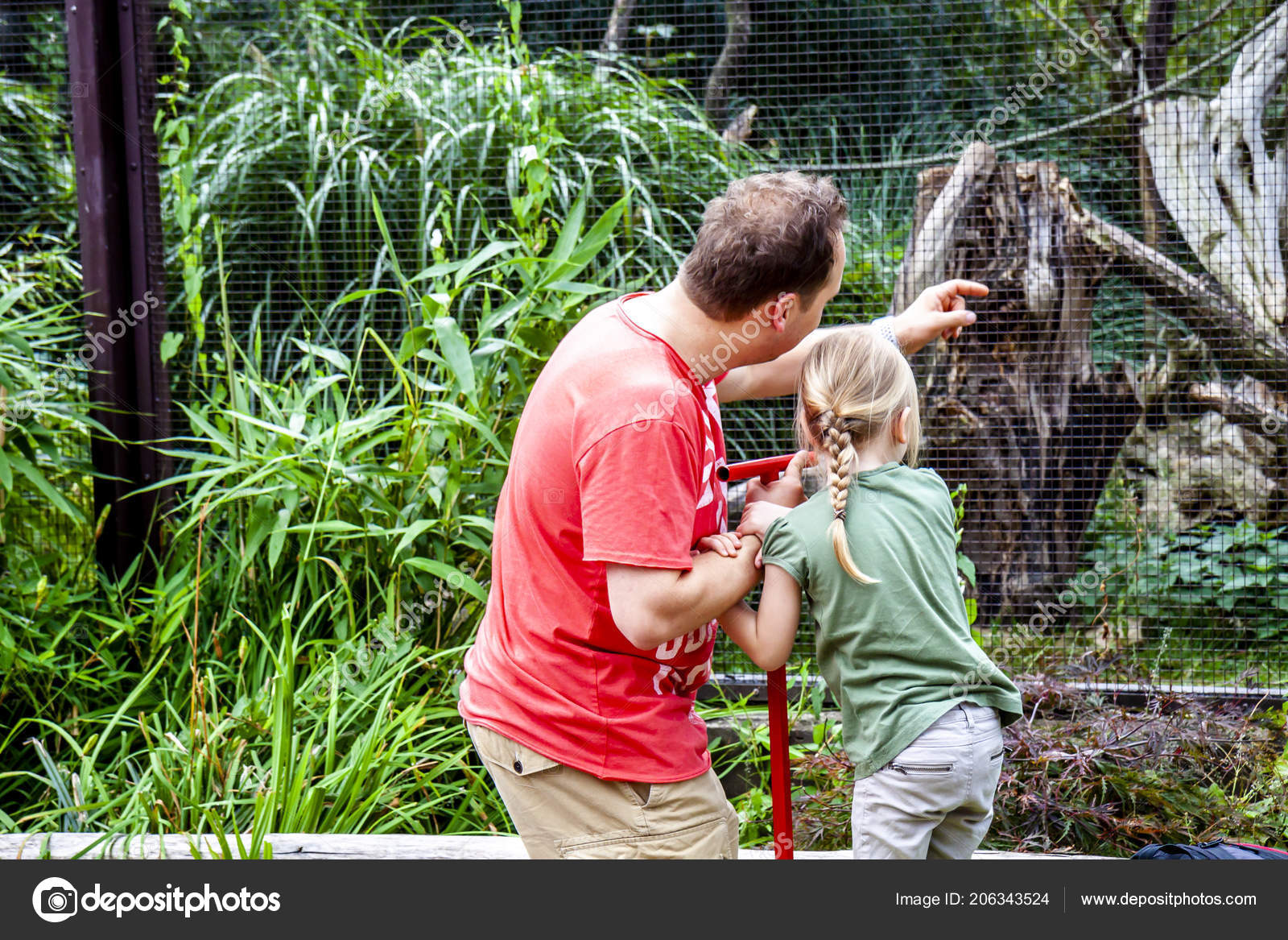 Father explaining daughter monkeys in the zoo — Stock Photo © Lukassek ...