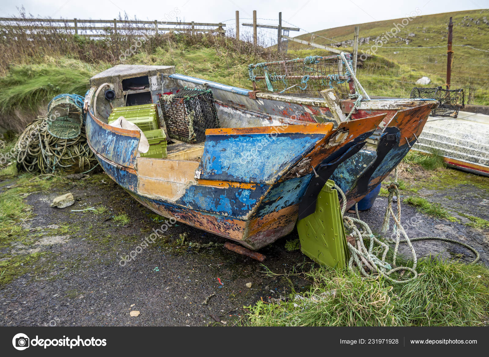 Rotten old boat wreck in scottish harbour Stock Photo by ©Lukassek ...