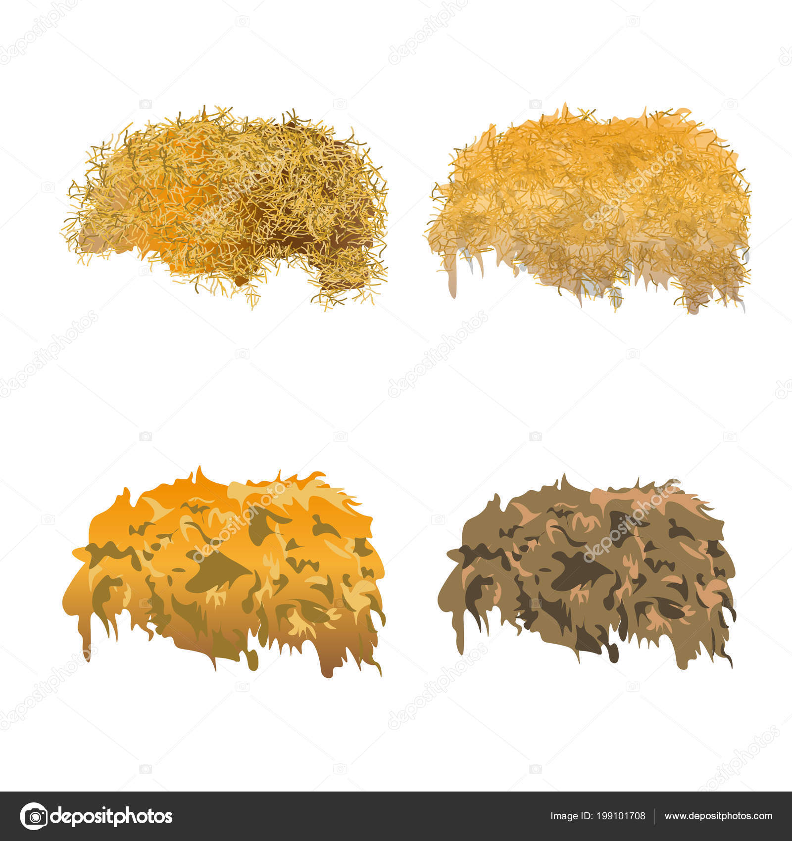 Hay Pile Set Vector Illustration Isolated White Background Stock Vector ...