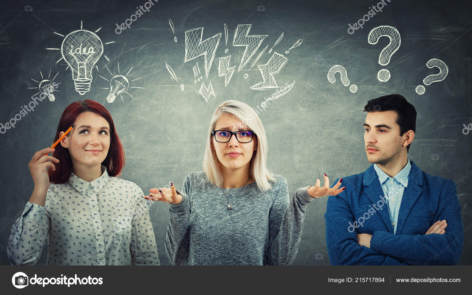 Group Young People Thinking Together Question Marks Light Bulbs ...