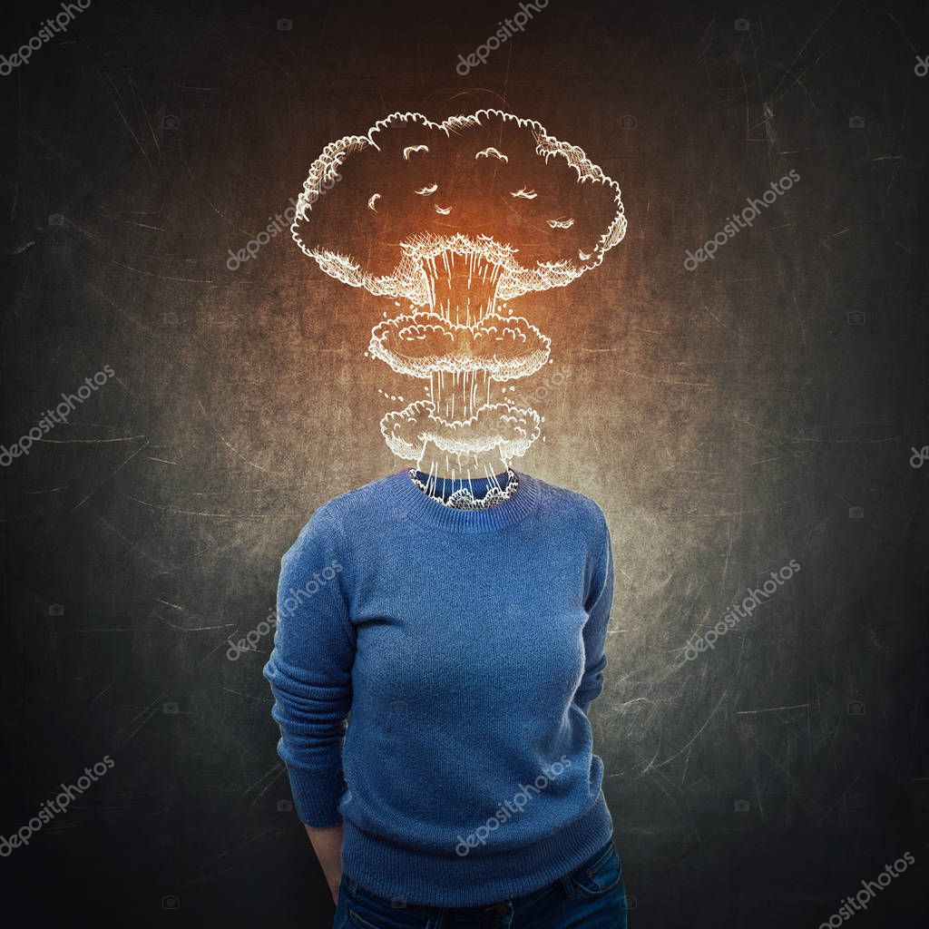 Retrato surrealista hizo hincapié en la explosión de cabeza de mujer ...