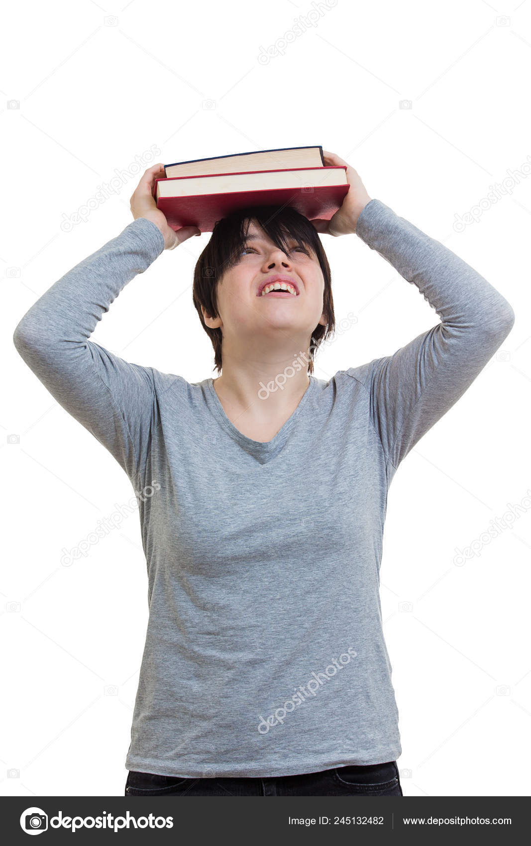 Young Woman Student Looking Scared Covering Head Books Protection ...