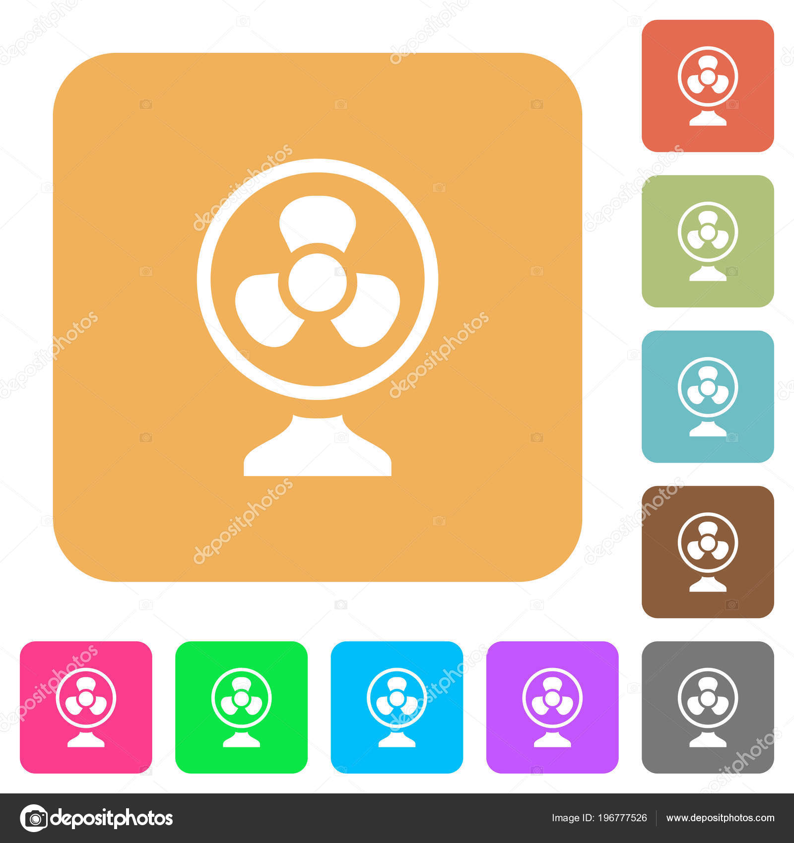 Table Fan Flat Icons Rounded Square Vivid Color Backgrounds Stock ...