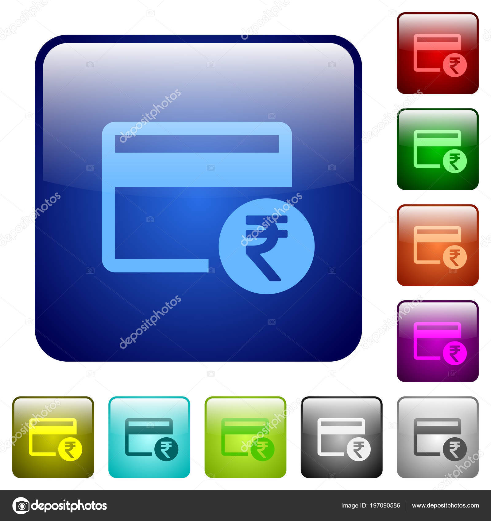 Rupee Credit Card Icons Rounded Square Color Glossy Button Set Stock ...