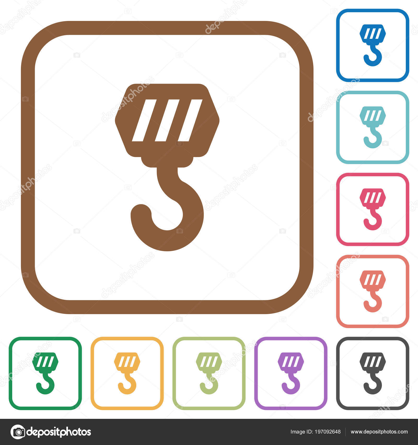 Construction Hook Simple Icons Color Rounded Square Frames White ...