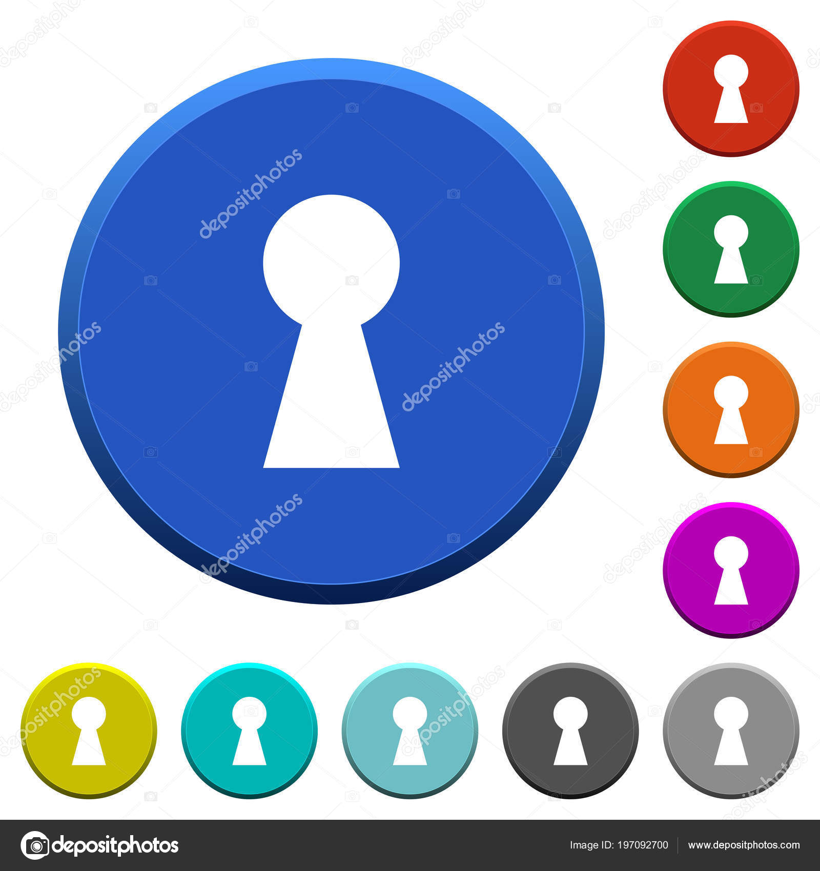 Keyhole Color Beveled Buttons Smooth Surfaces Flat White Icons Stock ...