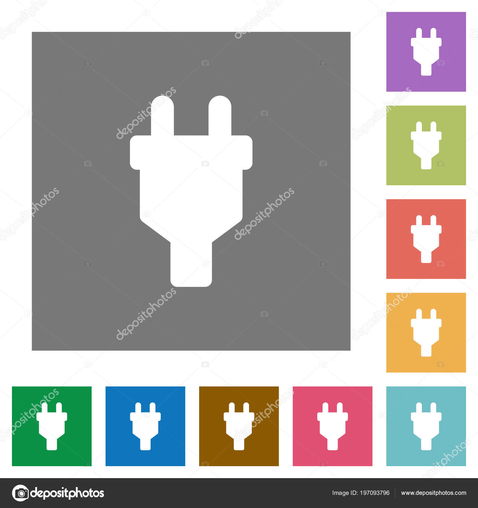 Power Connector Flat Icons Simple Color Square Backgrounds Stock Vector ...