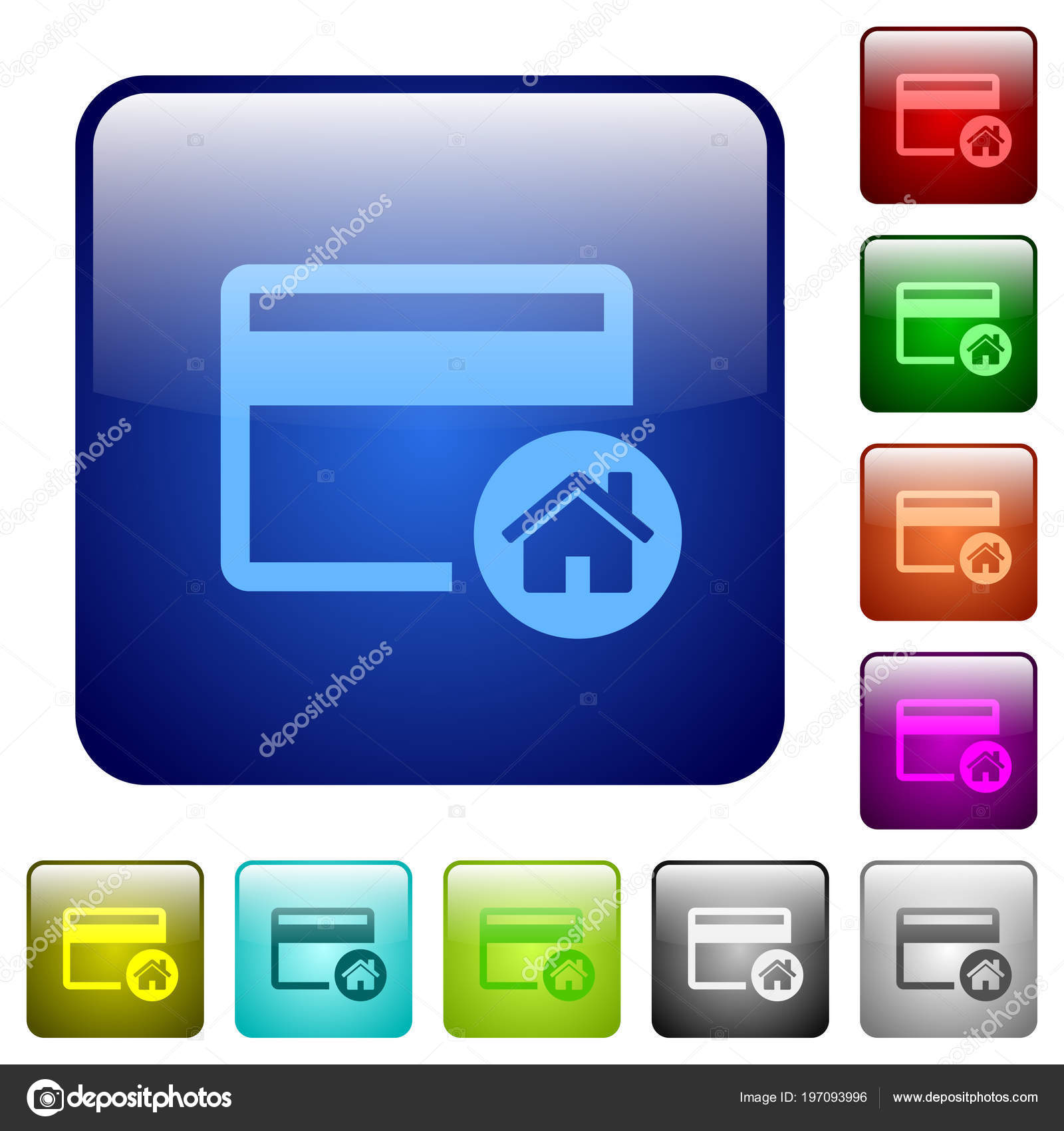 Set Credit Card Default Icons Rounded Square Color Glossy Button Stock ...