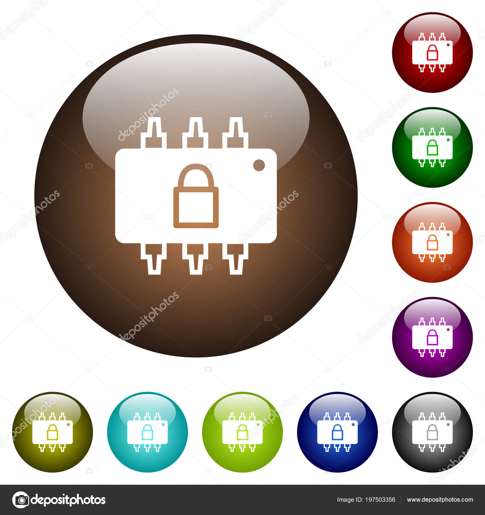 Hardware Locked White Icons Color Glass Buttons Stock Vector By
