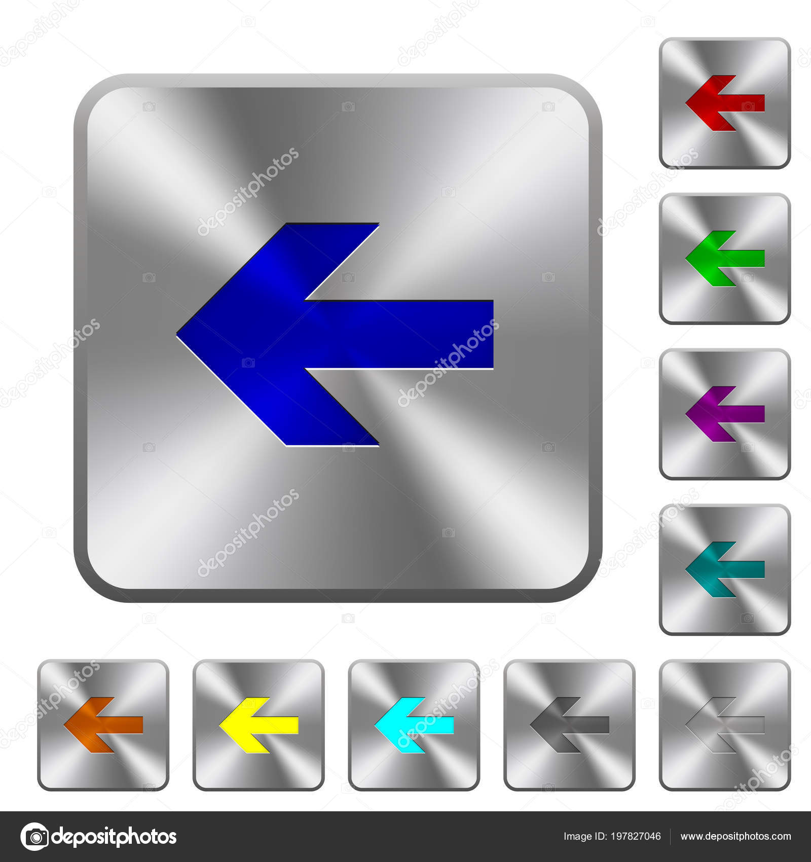 Left Arrow Engraved Icons Rounded Square Glossy Steel Buttons Stock ...