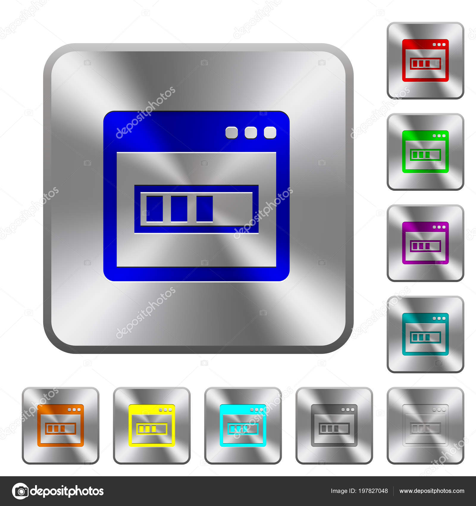 Application Installing Engraved Icons Rounded Square Glossy Steel ...