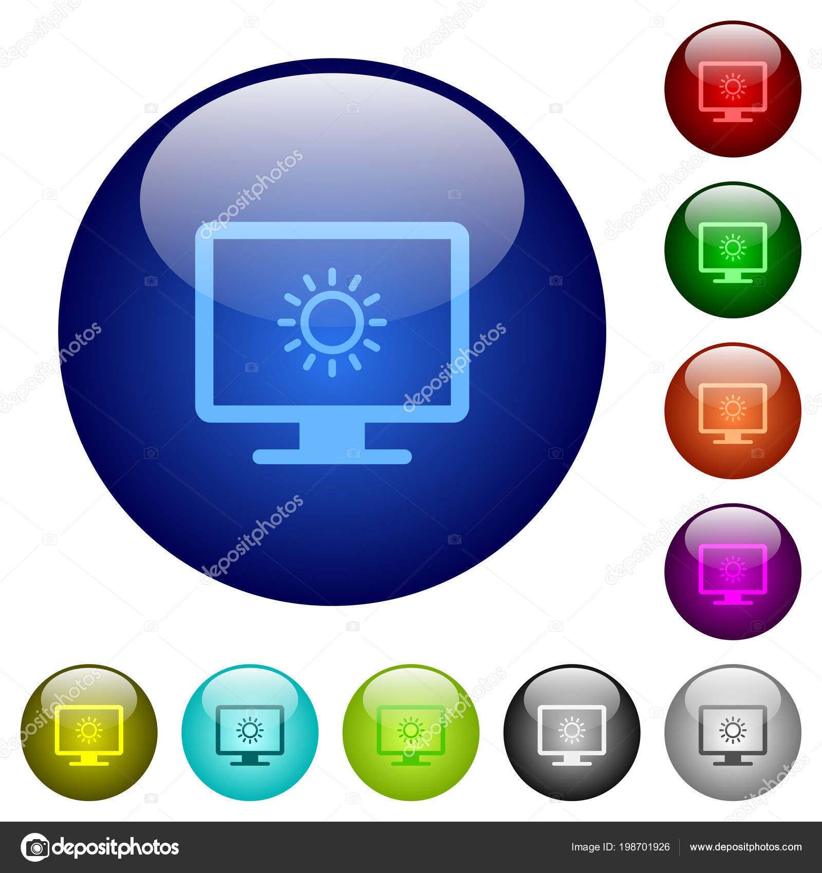 Adjust Screen Brightness Icons Color Glass Buttons Stock Vector Image ...