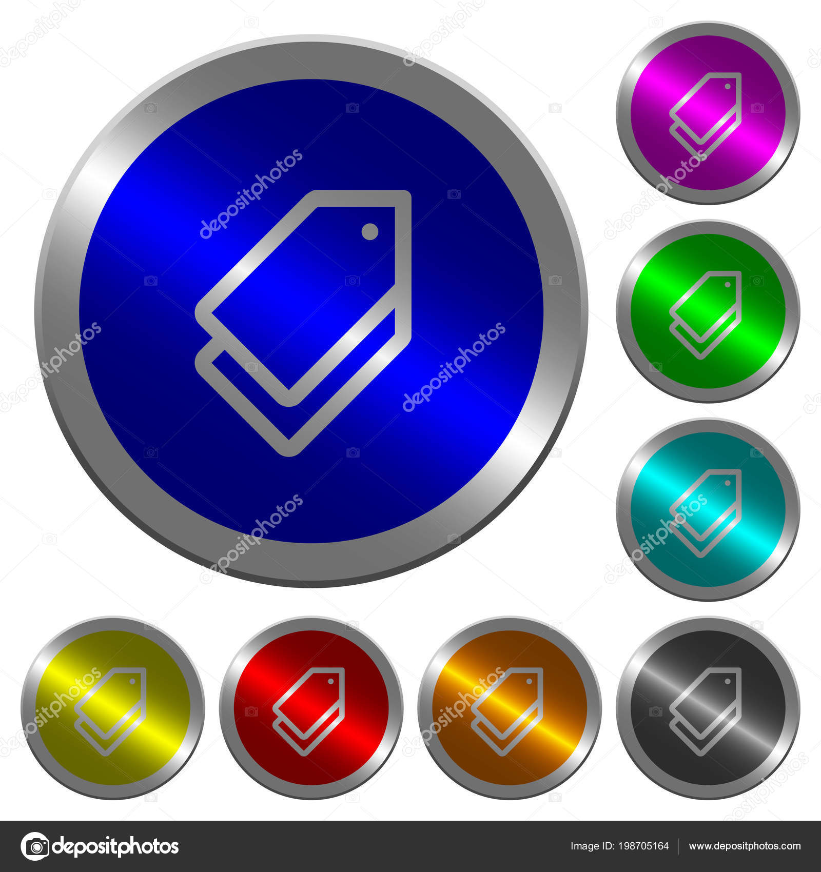 Tags Icons Luminous Coin Color Steel Buttons Stock Vector by ©renegadehomie 198705164