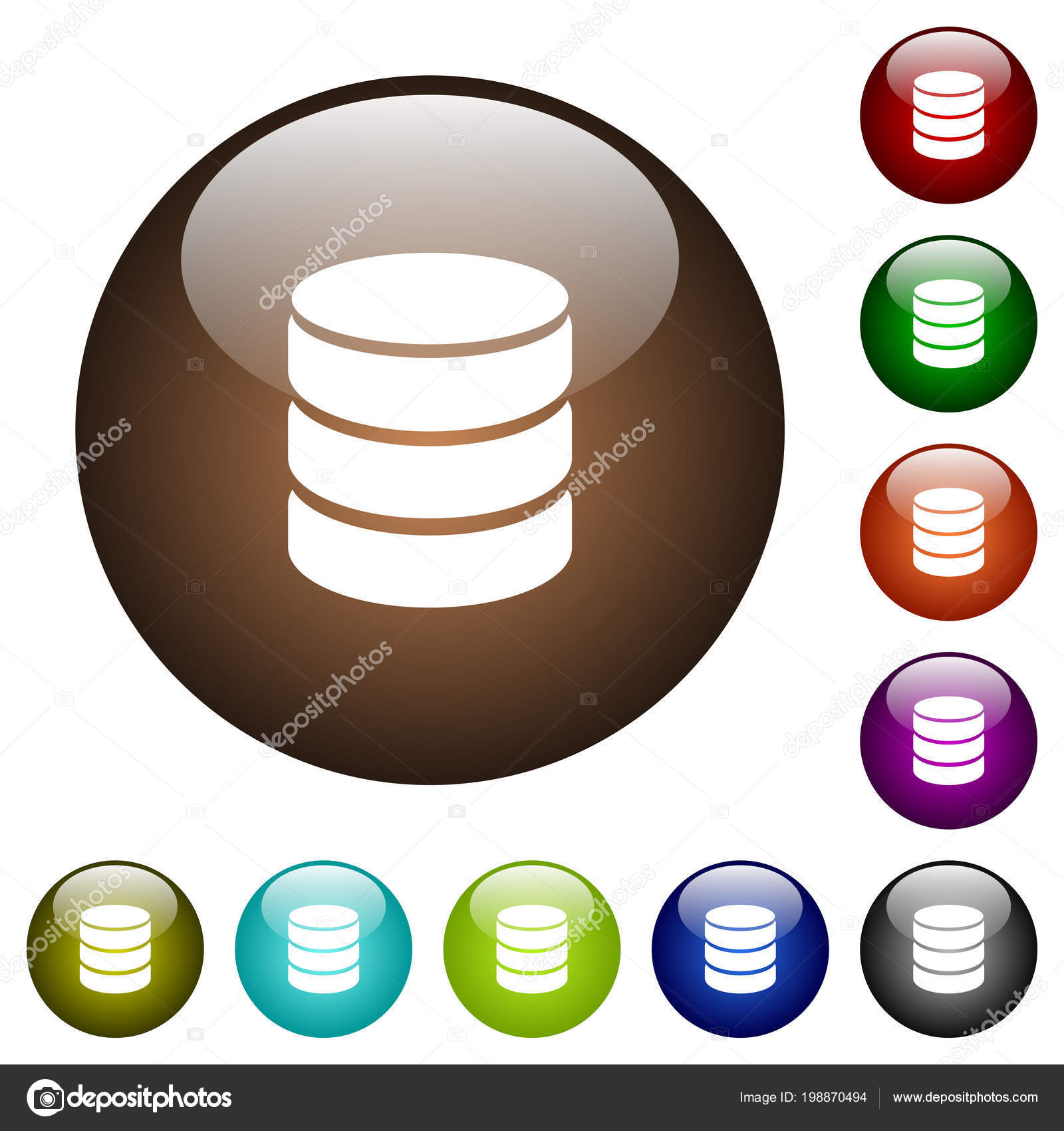 Iconos Blancos Base Datos Única Botones Vidrio Color Redondo Vector de ...