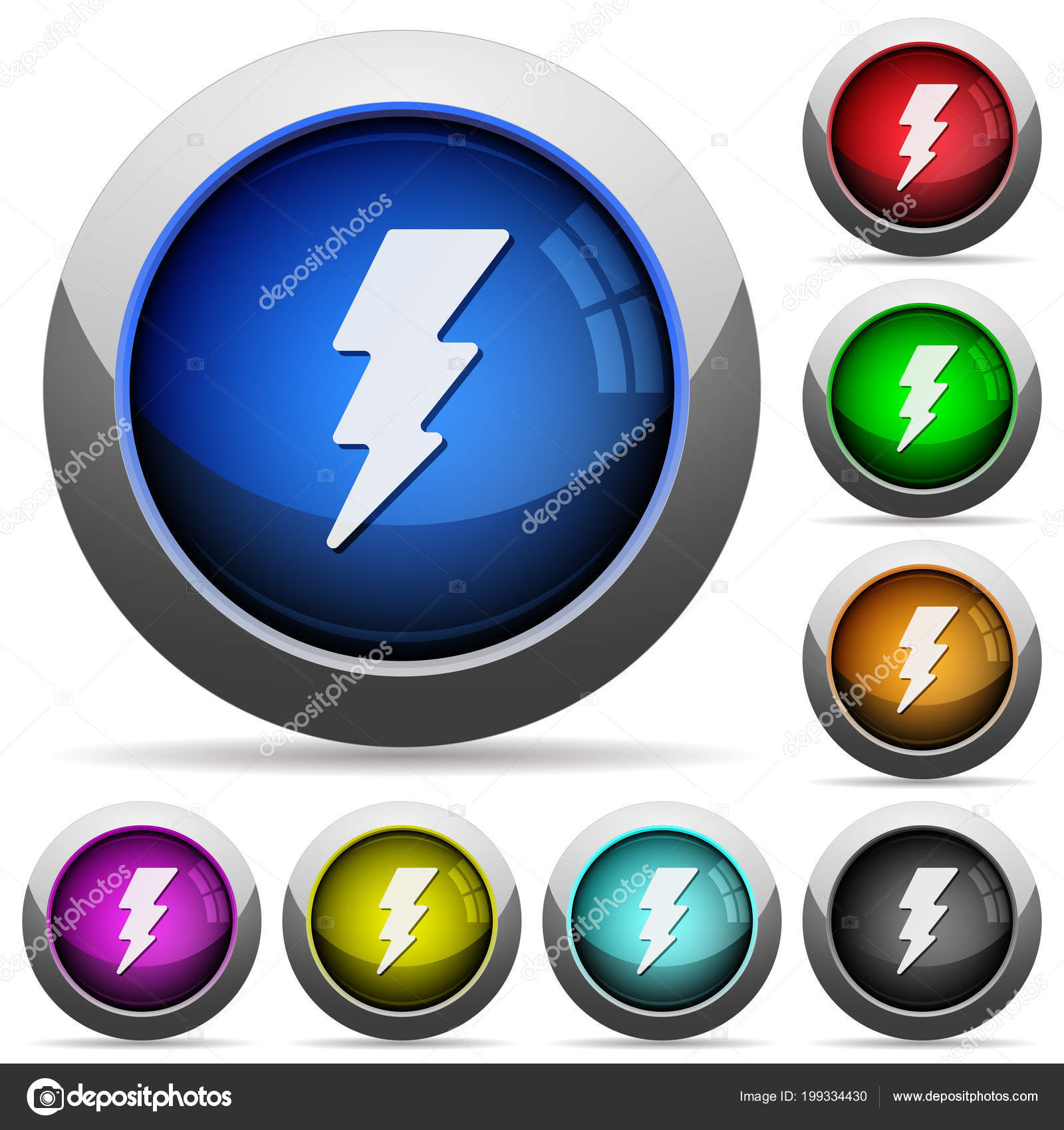 Lightning Icons Glossy Buttons Steel Frames Stock Vector Image by ...