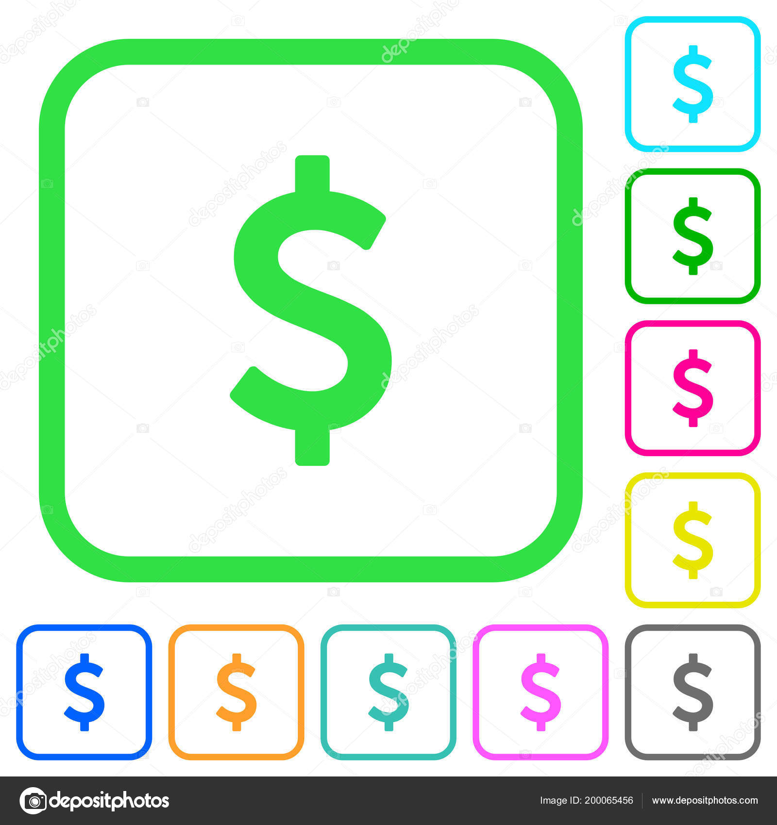 Dollar Sign Vivid Colored Flat Icons Curved Borders White Background ...