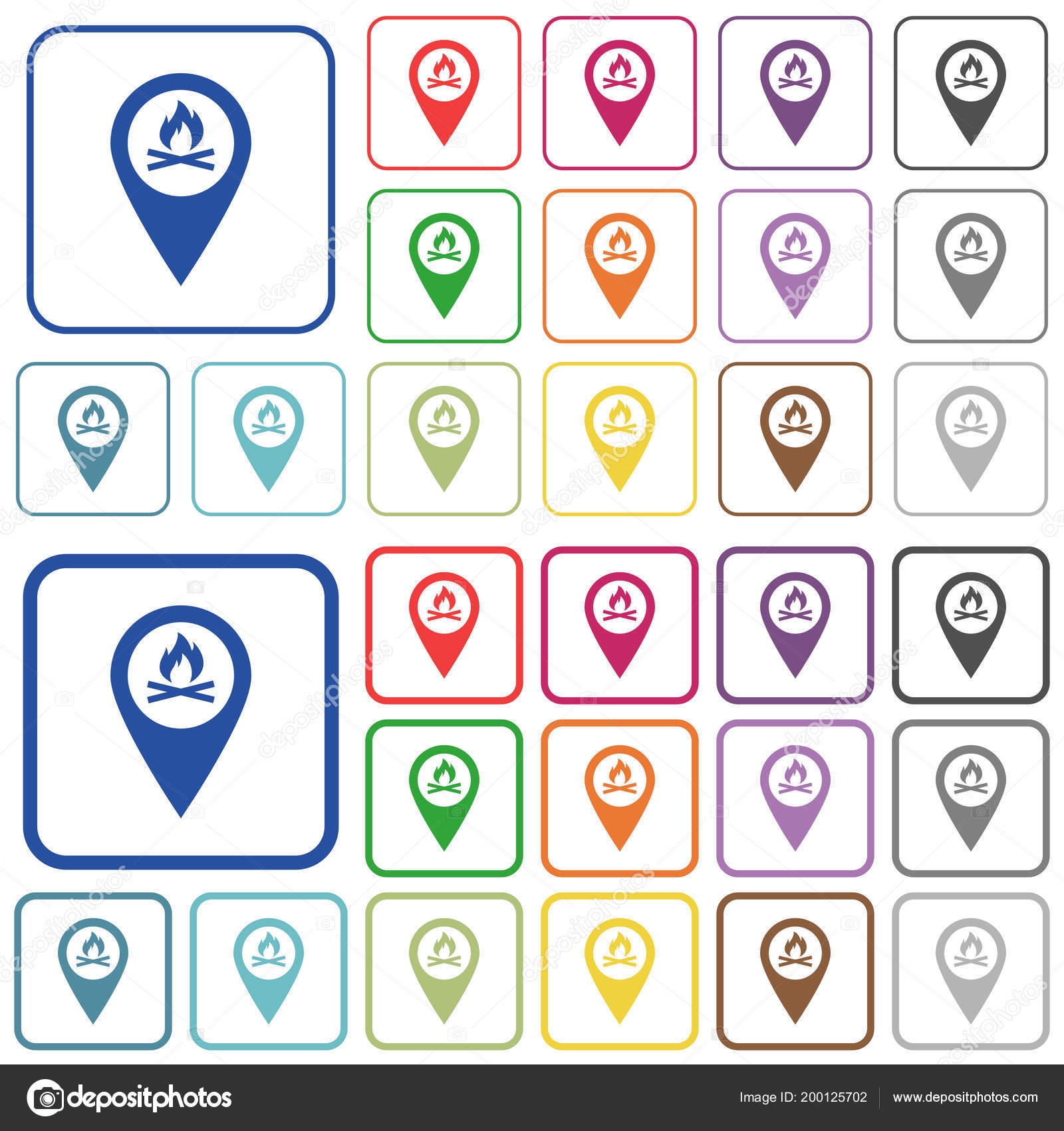 Camp Gps Map Location Color Flat Icons Rounded Square Frames Stock ...