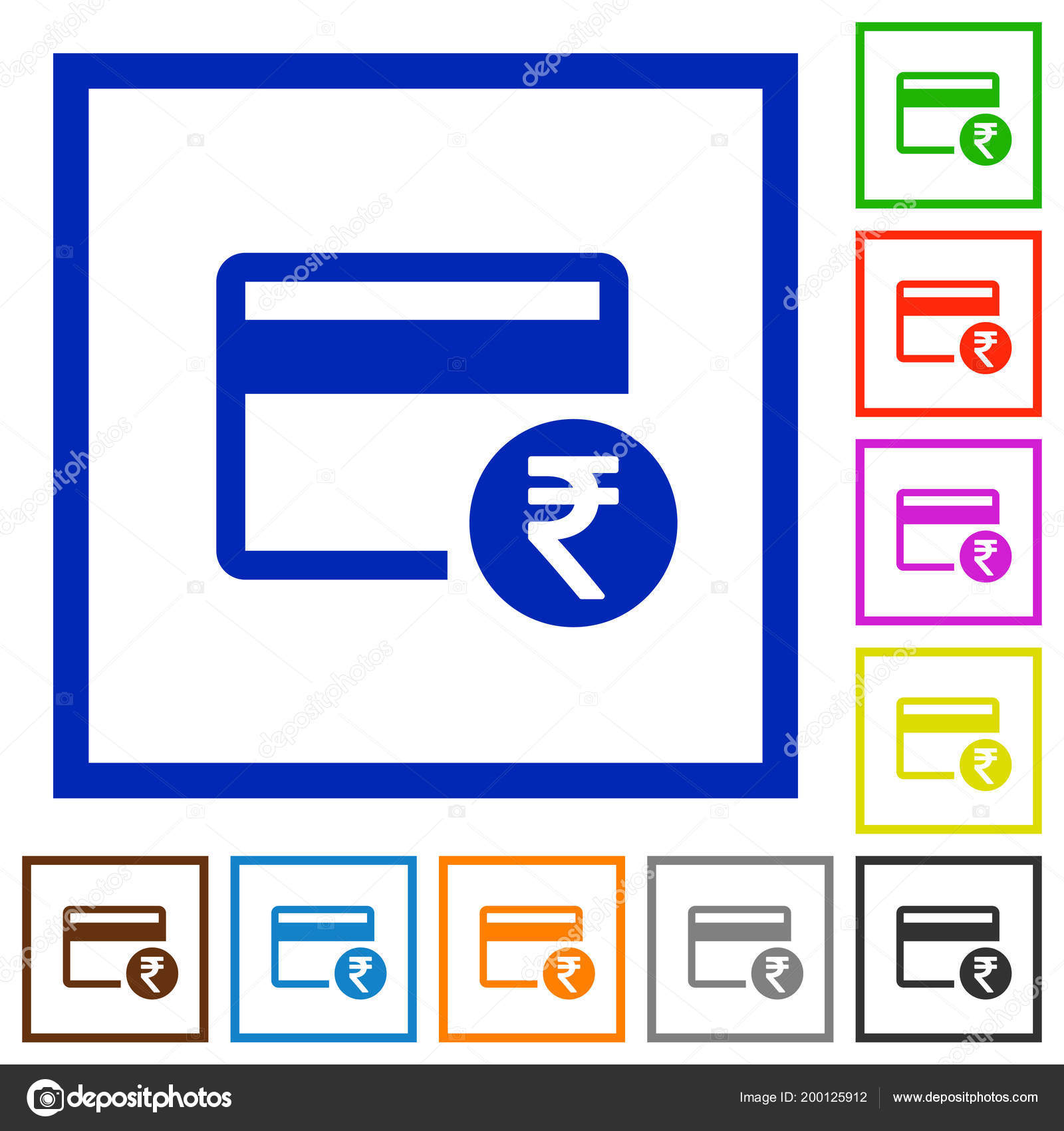Rupee Credit Card Flat Color Icons Square Frames White Background Stock ...